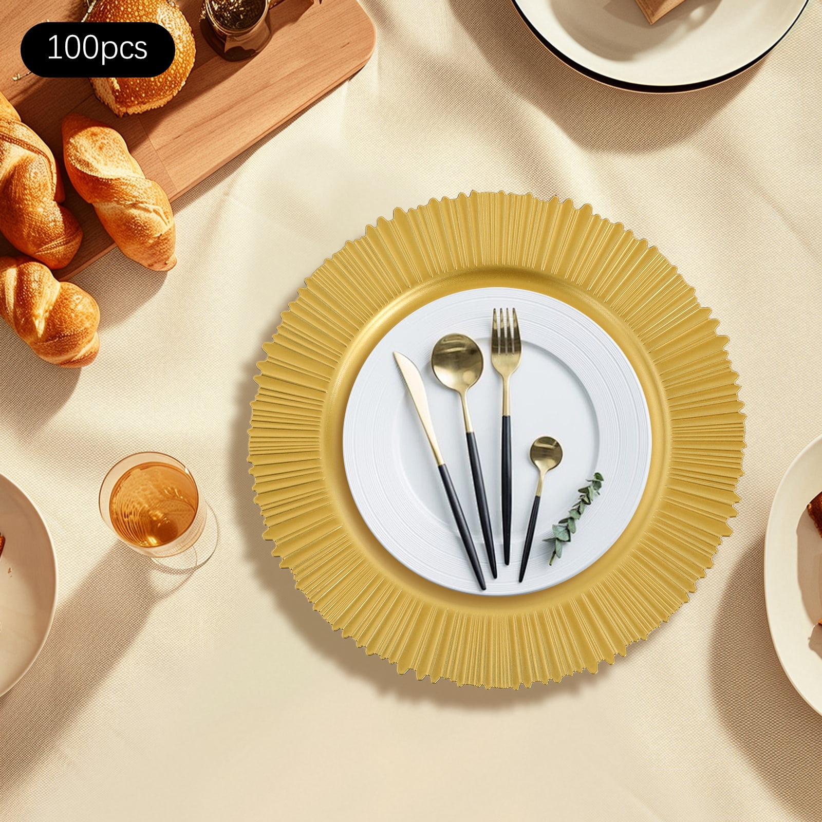 Elegant Gold Charger Plates Set of 100 Premium Scratch-Resistant PP ...