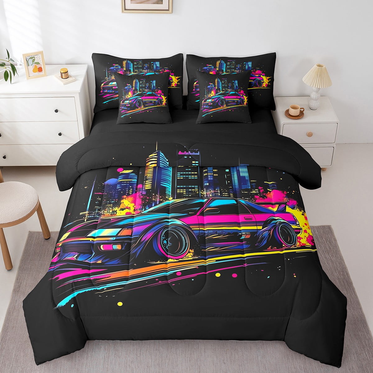 Luxury Car Bedding Set Adults,Speed Sports Car Full Comforter Set 7 ...