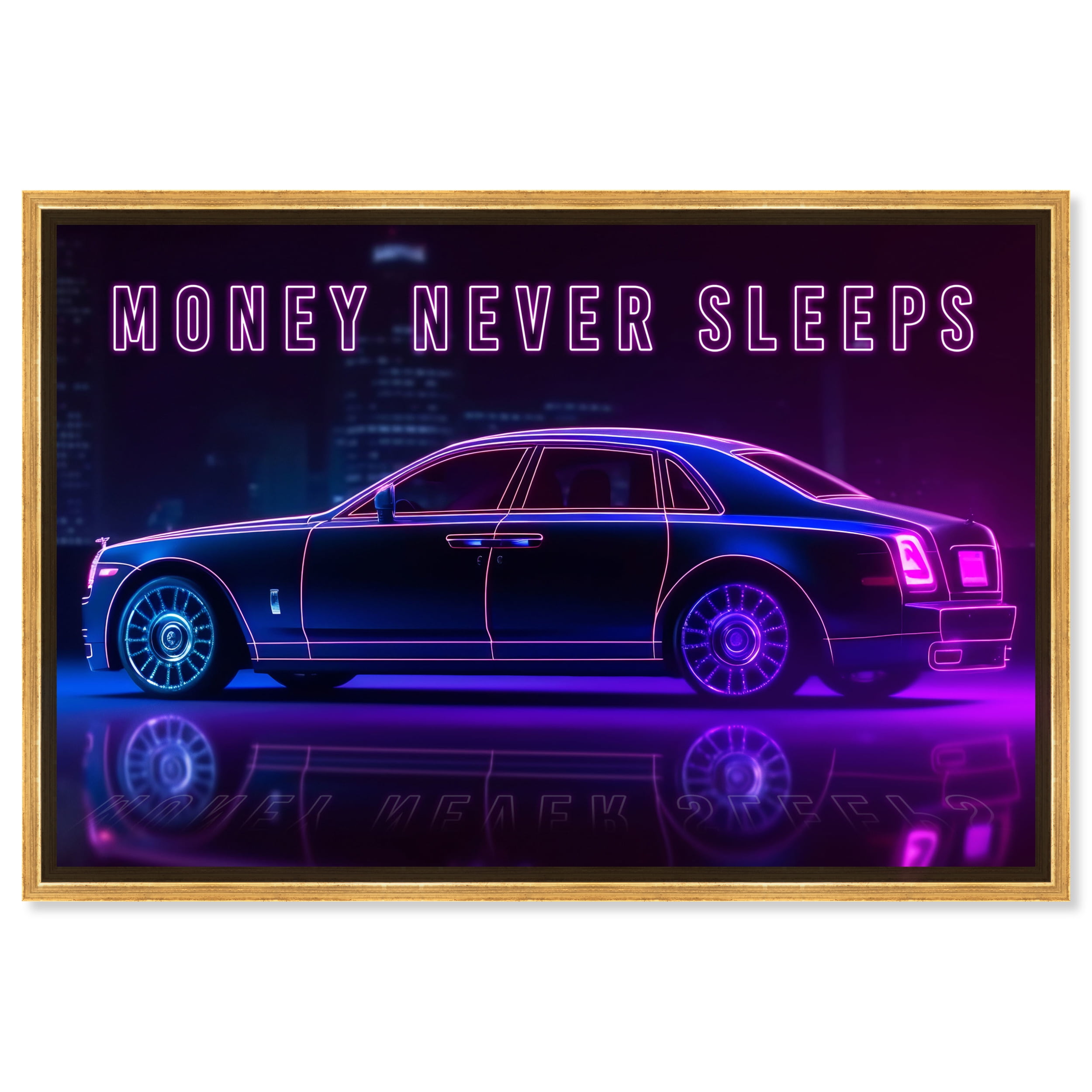 Luxury Car City Neon City Art Prints Canvas Wall Art by Notoriart, Gold ...