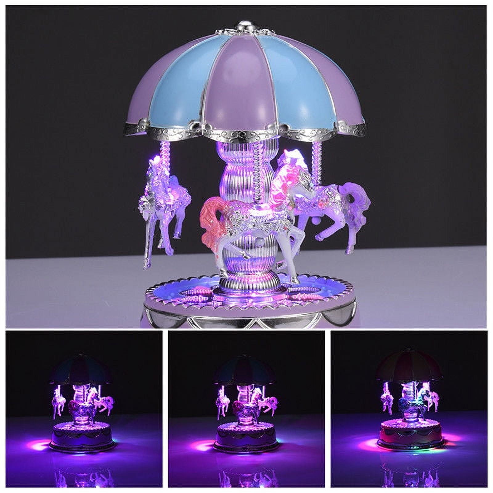 Luxury Carousel Music Box 3 Horses Rotate LED Light Luminous Rotation ...