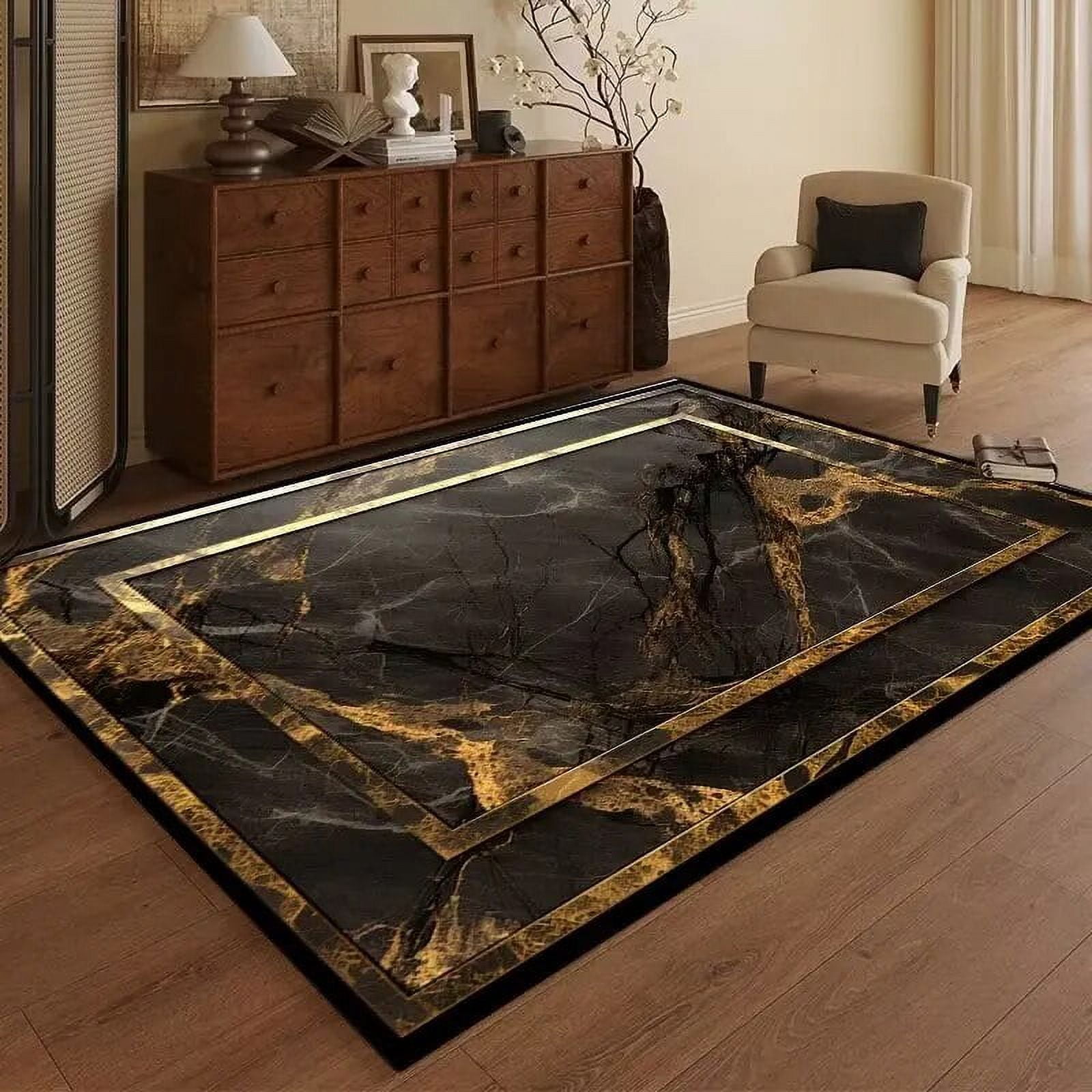 Luxury Carpet Living Room Black Gold Abstract Decoration Carpets ...
