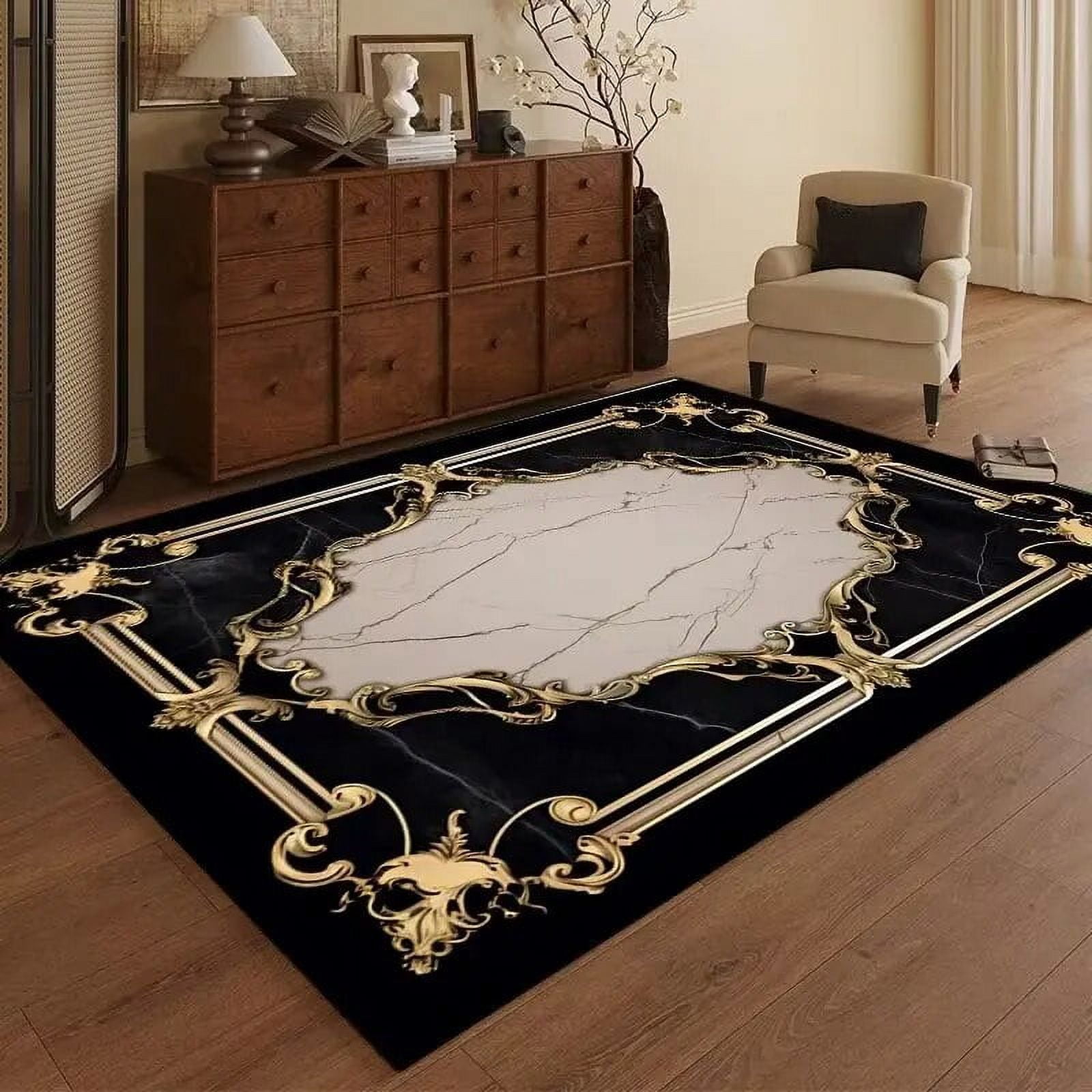 Luxury Carpet Living Room Black Gold Abstract Decoration Carpets ...