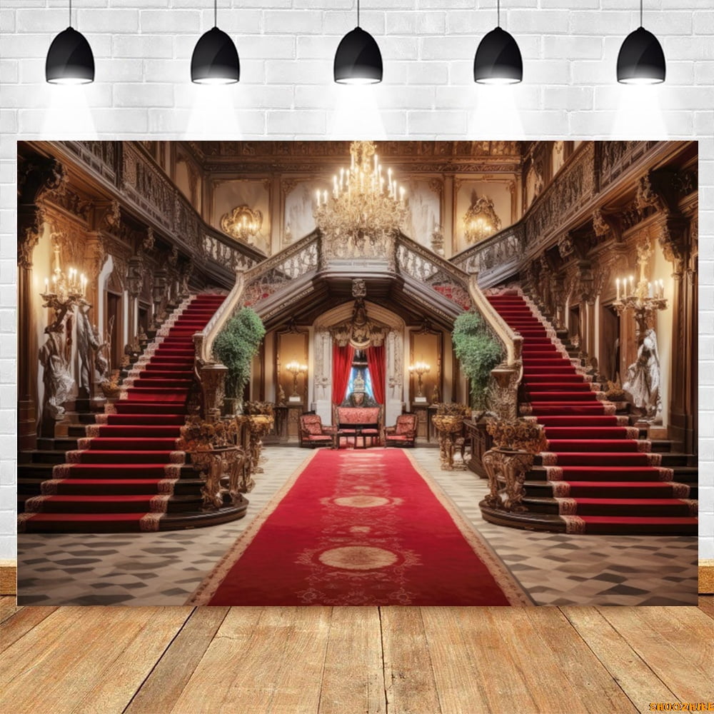 Luxury Castle Photography Backdrop Old Church Red Carpet Stairs Wedding ...