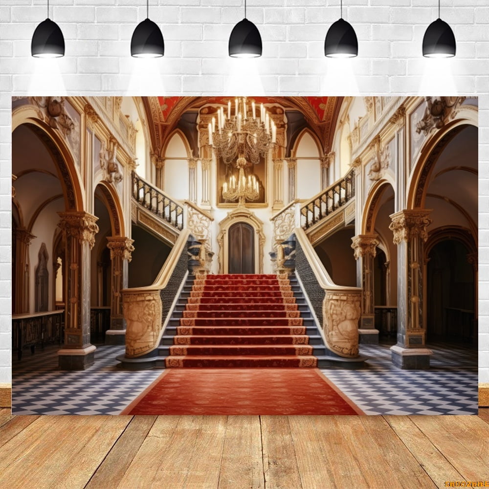 Luxury Castle Photography Backdrop Old Church Red Carpet Stairs Wedding ...
