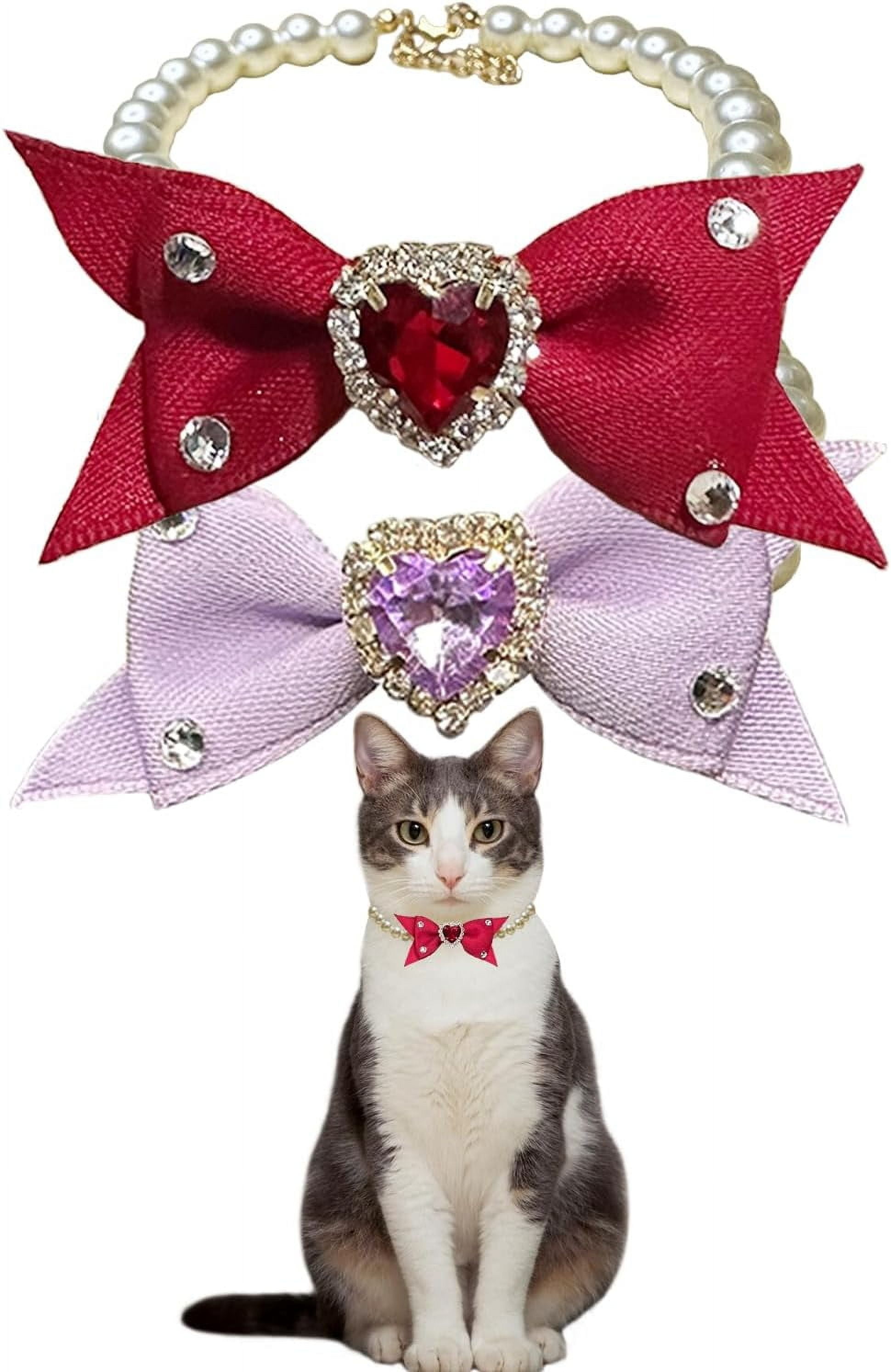 Luxury Cat Collar with Crystal Heart Bow and Pearl Necklace ...