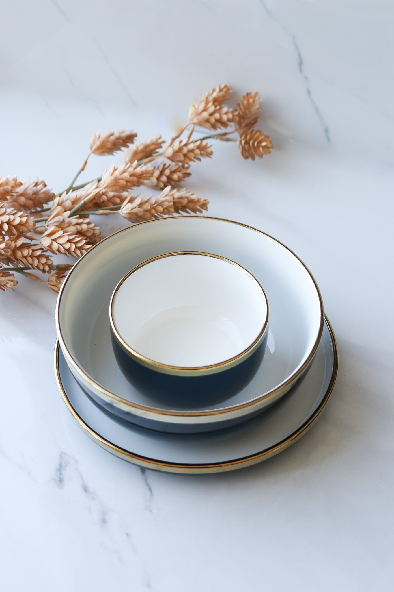 Luxury Ceramic Blue and Gold Trim Large Bowl (set of 2) | Marcel Ardani ...