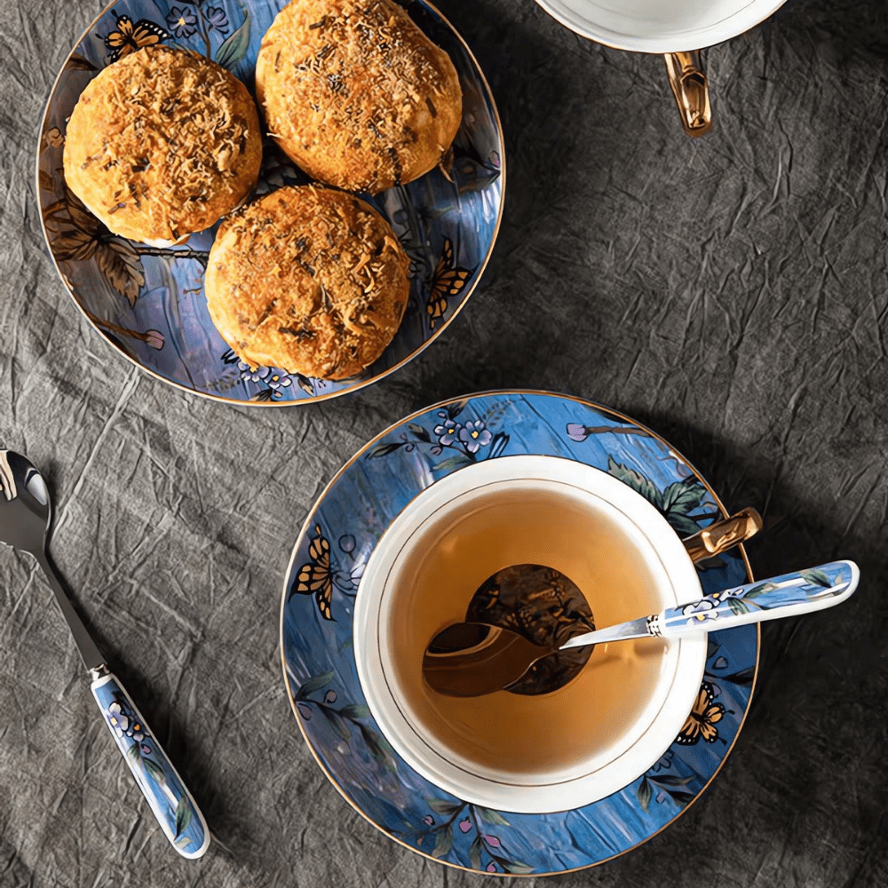 Luxury Ceramic Flower Bird Pattern Tea Cup And Saucer Set - Gold-Plated ...