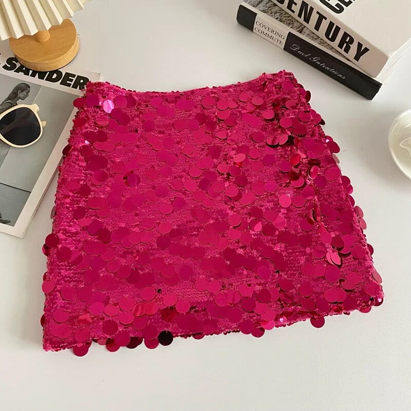 Luxury Champagne Sequin Mini Skirts For Women Fashion Sexy Shiny High ...