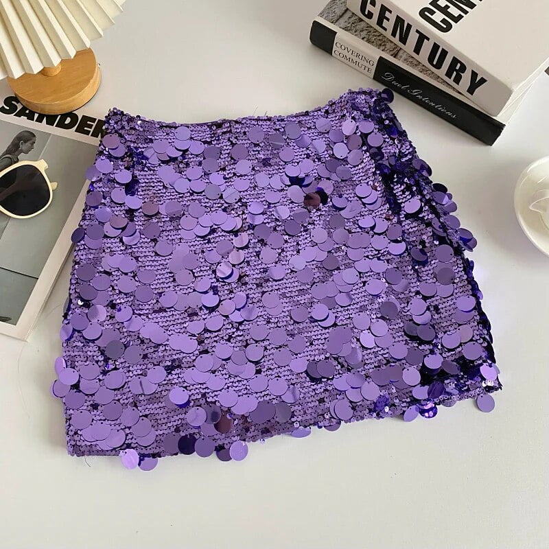 Luxury Champagne Sequin Mini Skirts For Women Fashion Sexy Shiny High ...