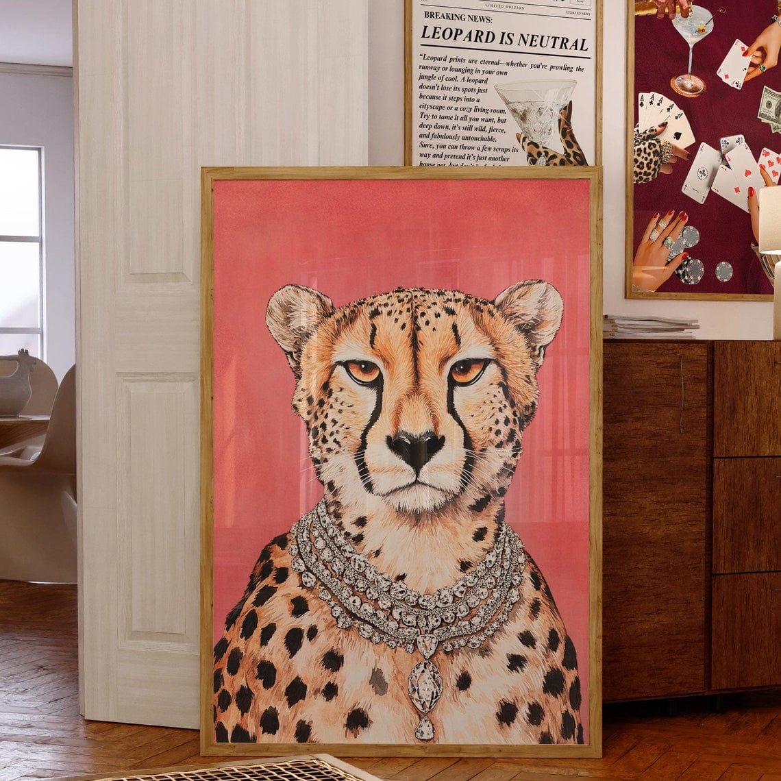 Luxury Cheetah Portrait Wall Art Of Regal Cheetah With Diamond Necklace ...