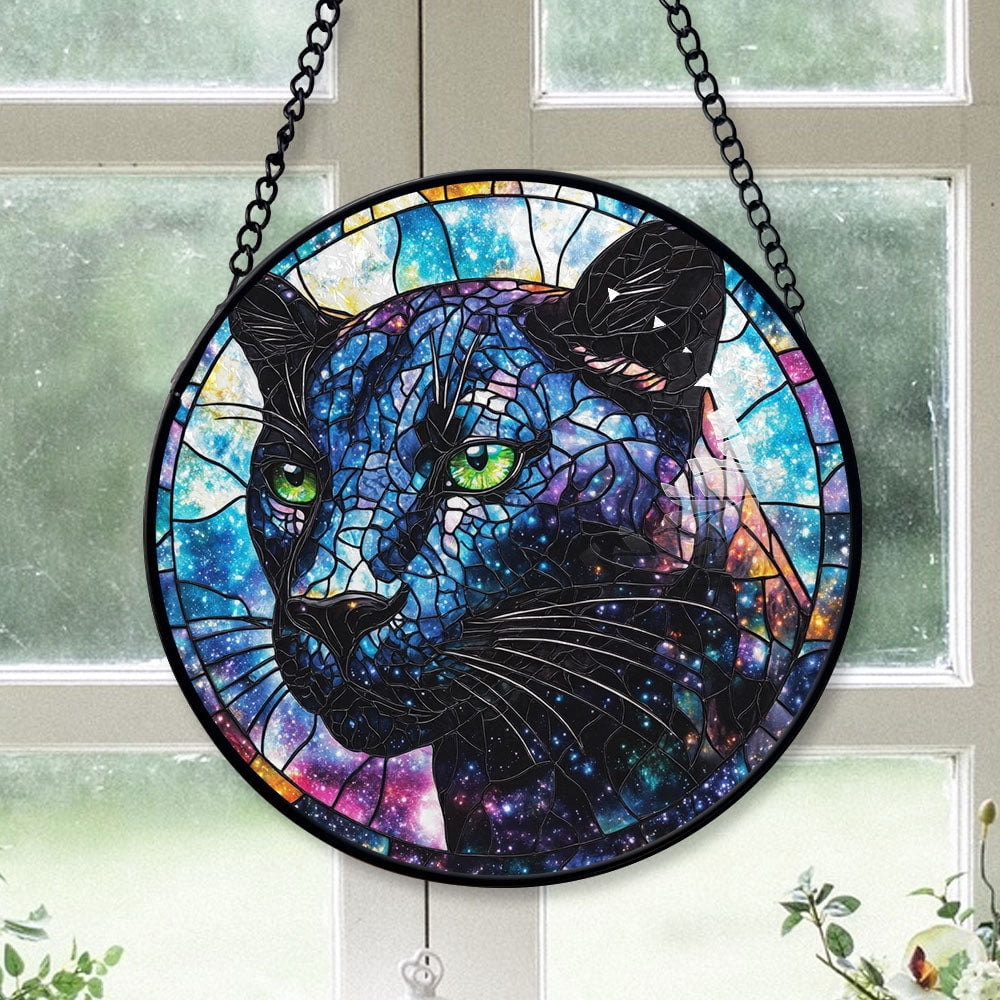 Luxury Christmas Gift - Panther Head Christmas Stained Glass Hanging ...