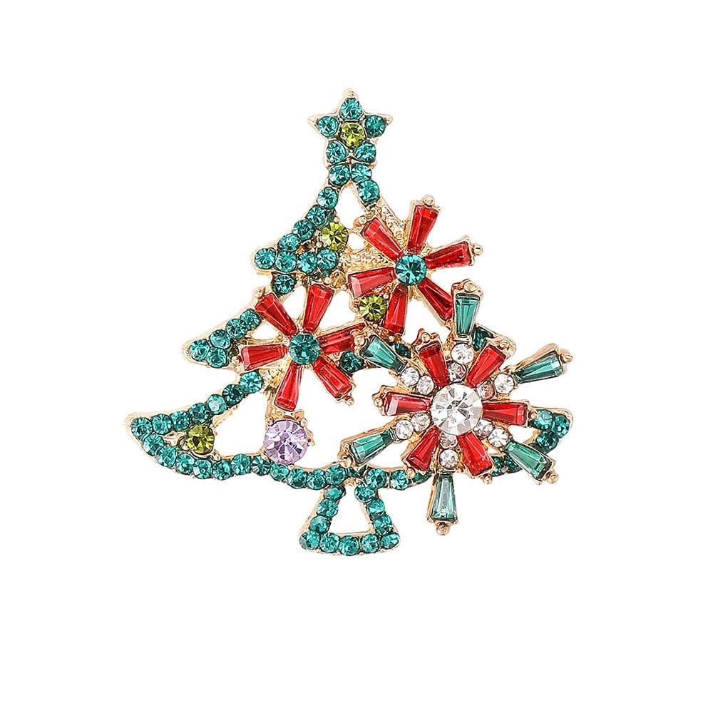 Luxury Christmas Tree Snowflake Brooch Pin for Women Rhinestone Crystal ...