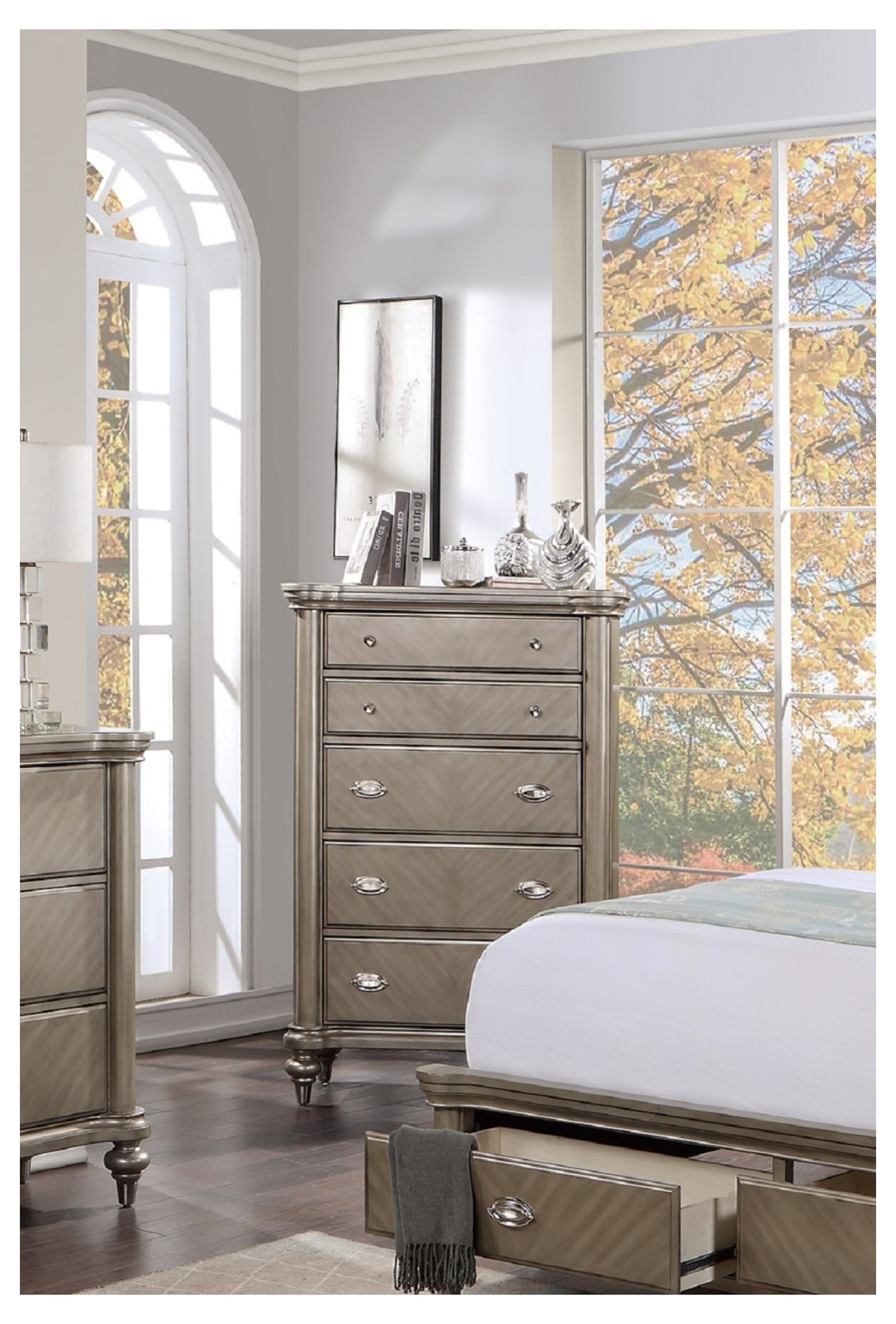 Luxury Classic Silver/Champagne Chest, Antique Style Bedroom Storage ...