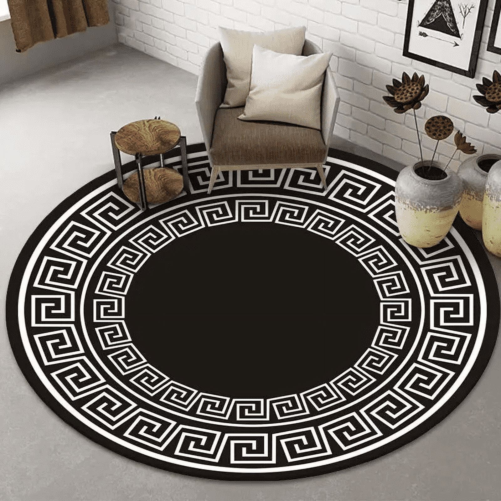 Luxury Classical Round Living Room Rug Simple Black White Bedroom ...