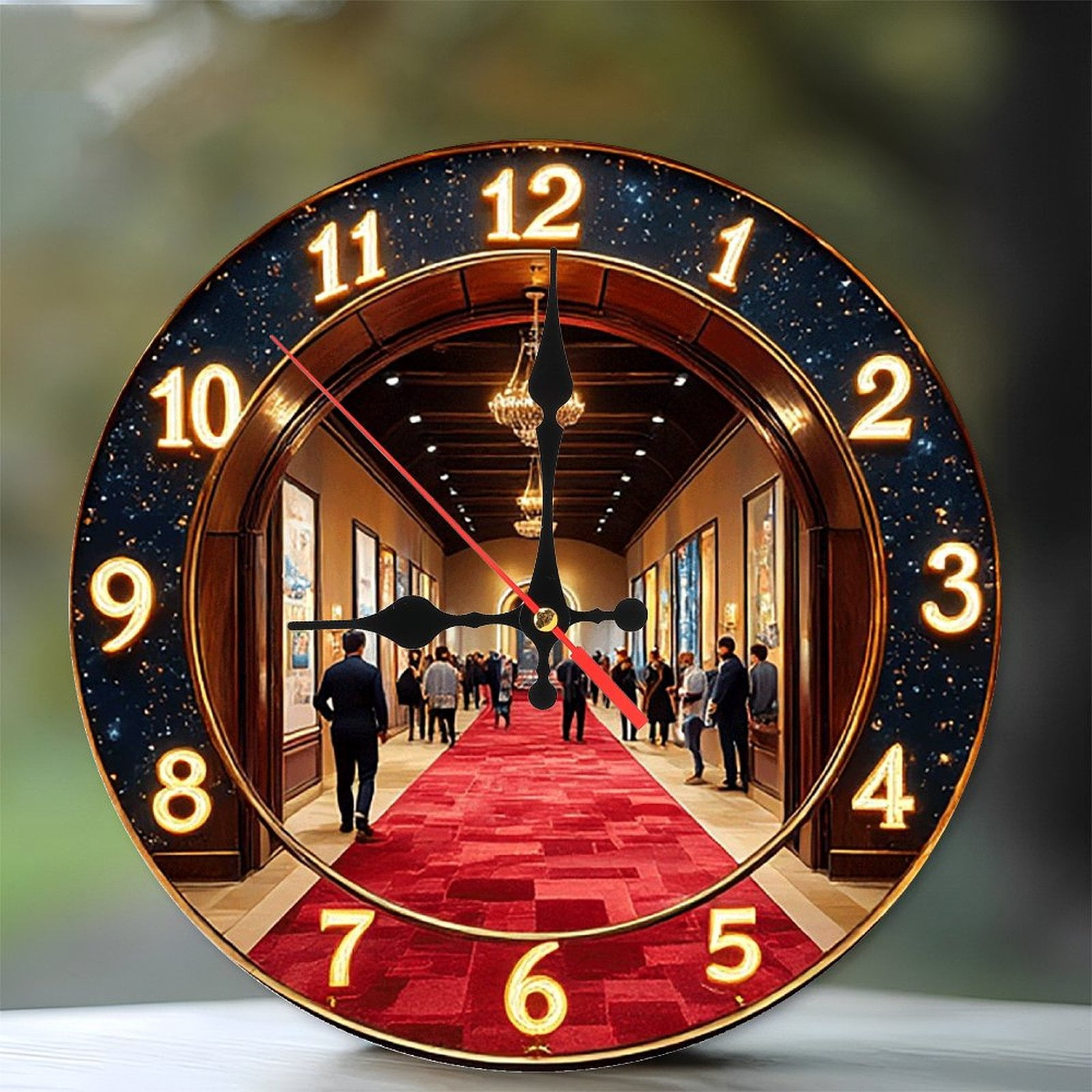 Luxury Clock Wall Decor Red Carpet Hallway 10-Inch Silent Wooden Wall ...