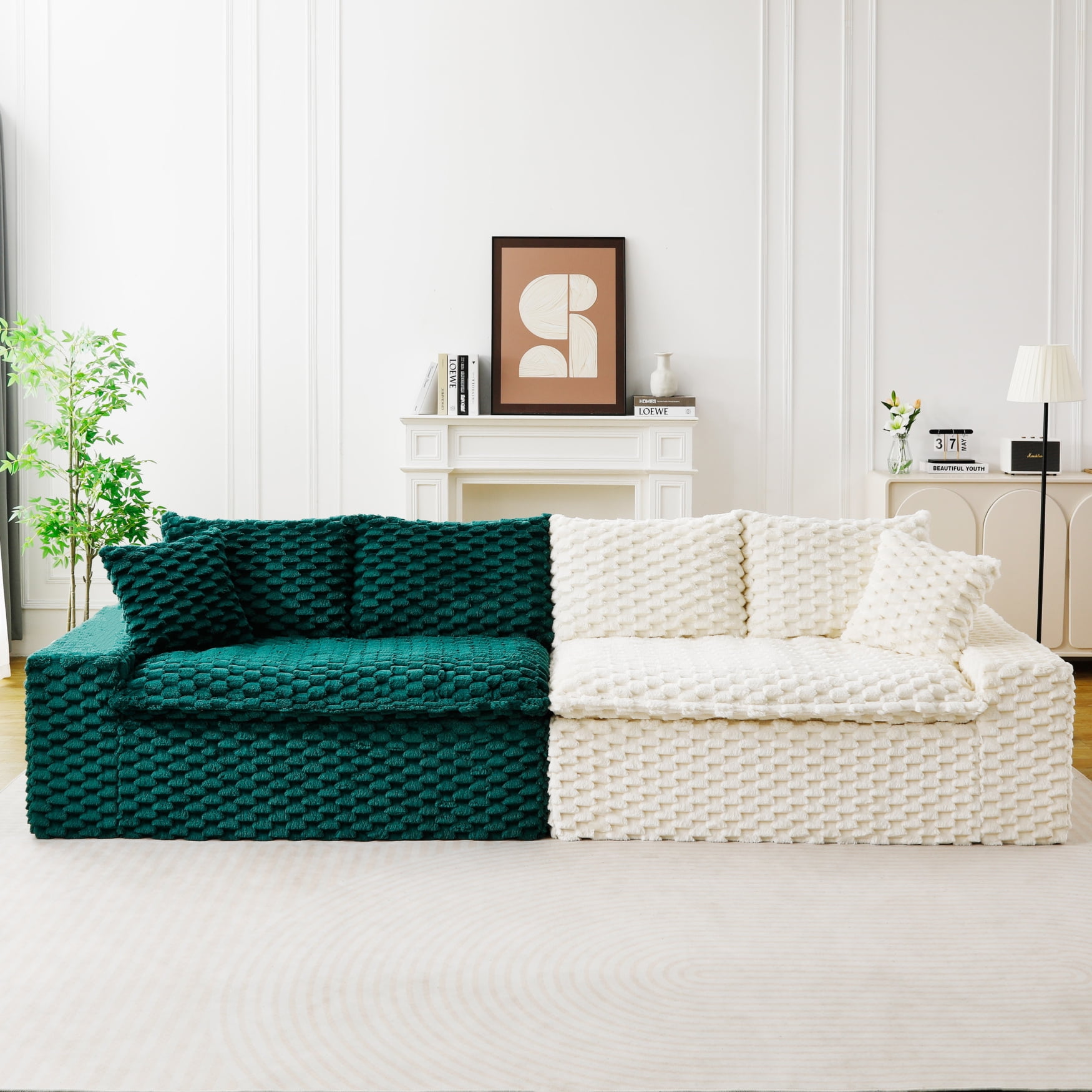 Luxury Color-Block Turtle Velvet Modular Sofa – Configurable Single Row ...