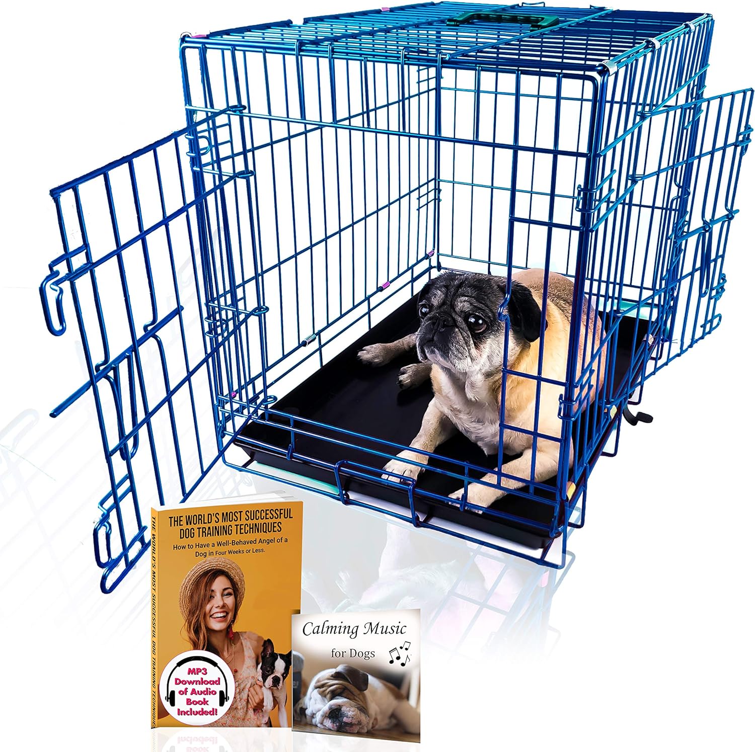 Luxury Colorful 24 Inch Foldable Dog Crate with 2 Doors Blue - Walmart.com