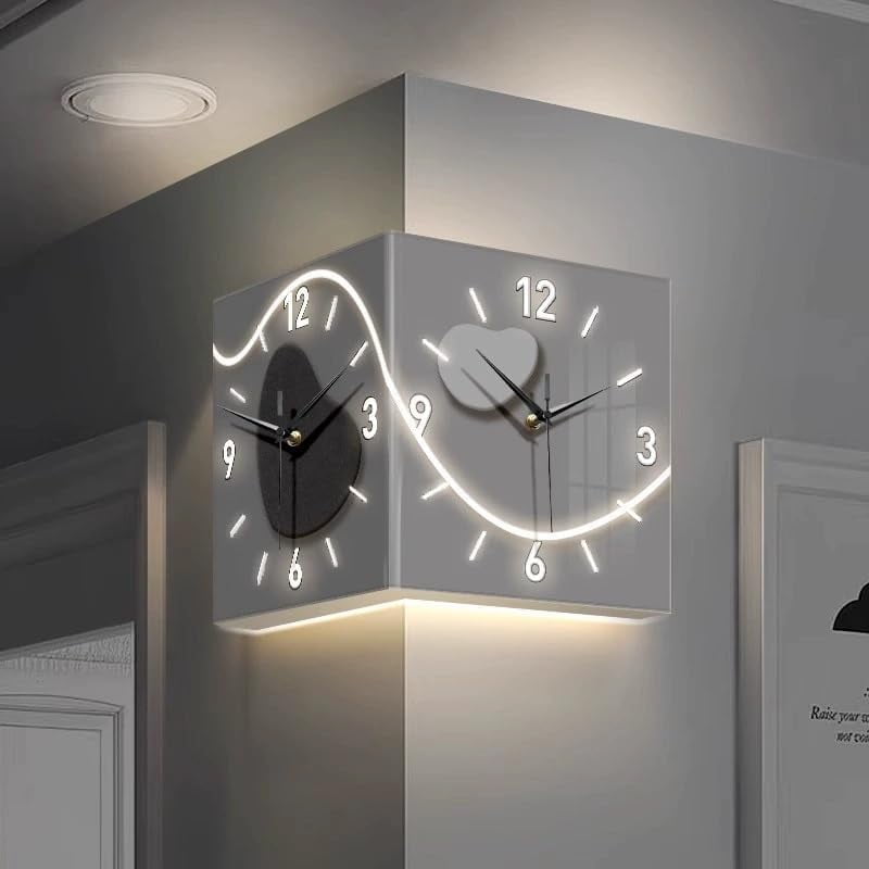Luxury Corner Wall Clock with Light, Double Sided Corner Wall Clock ...