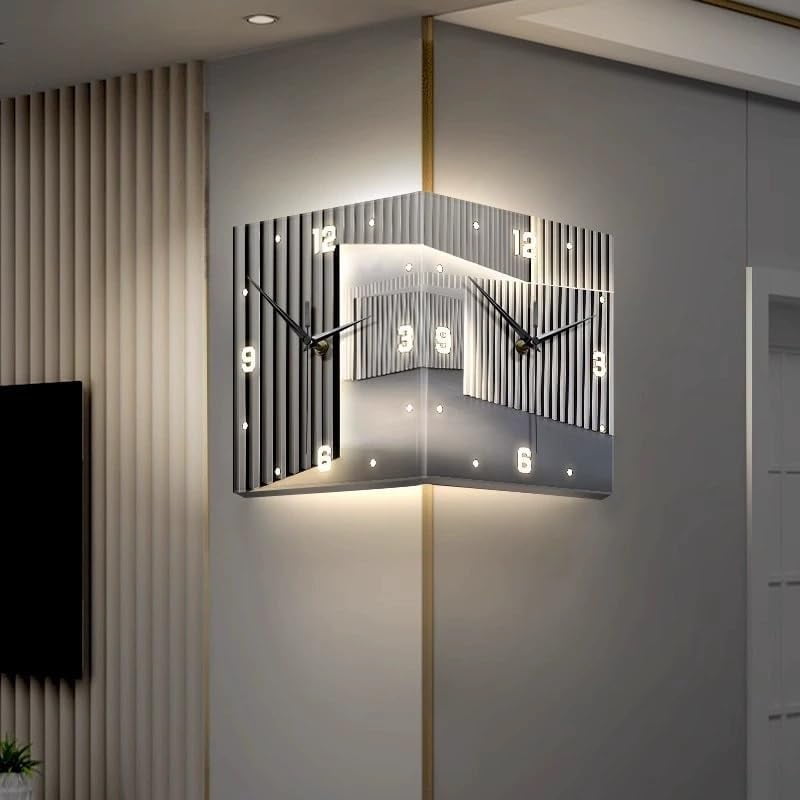 Luxury Corner Wall Clock with Light, Double Sided Corner Wall Clock ...