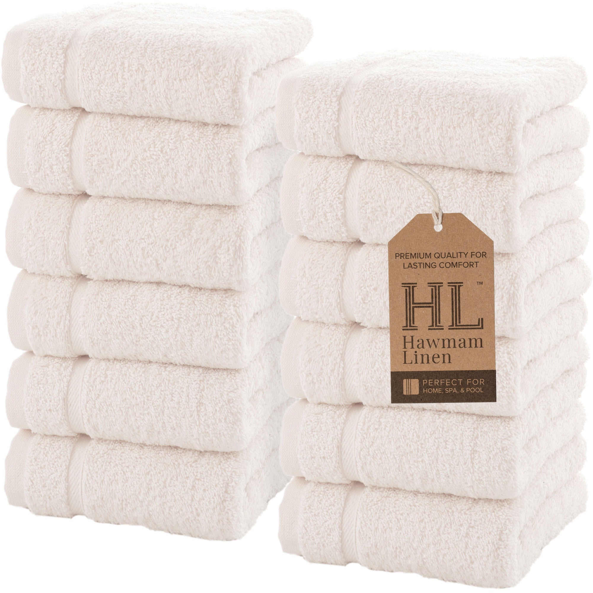 Hawmam Linen, Cotton Washcloths, 13x13 Inch, 12 Pack Sea Salt - Walmart.com