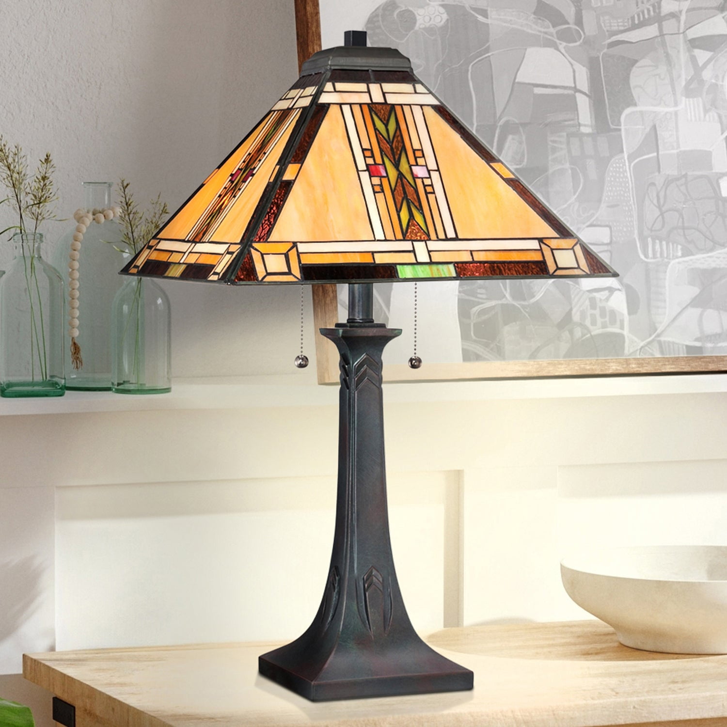 Luxury Craftsman Tiffany Table Lamp, Large Size: 25''H x 15''W, with ...