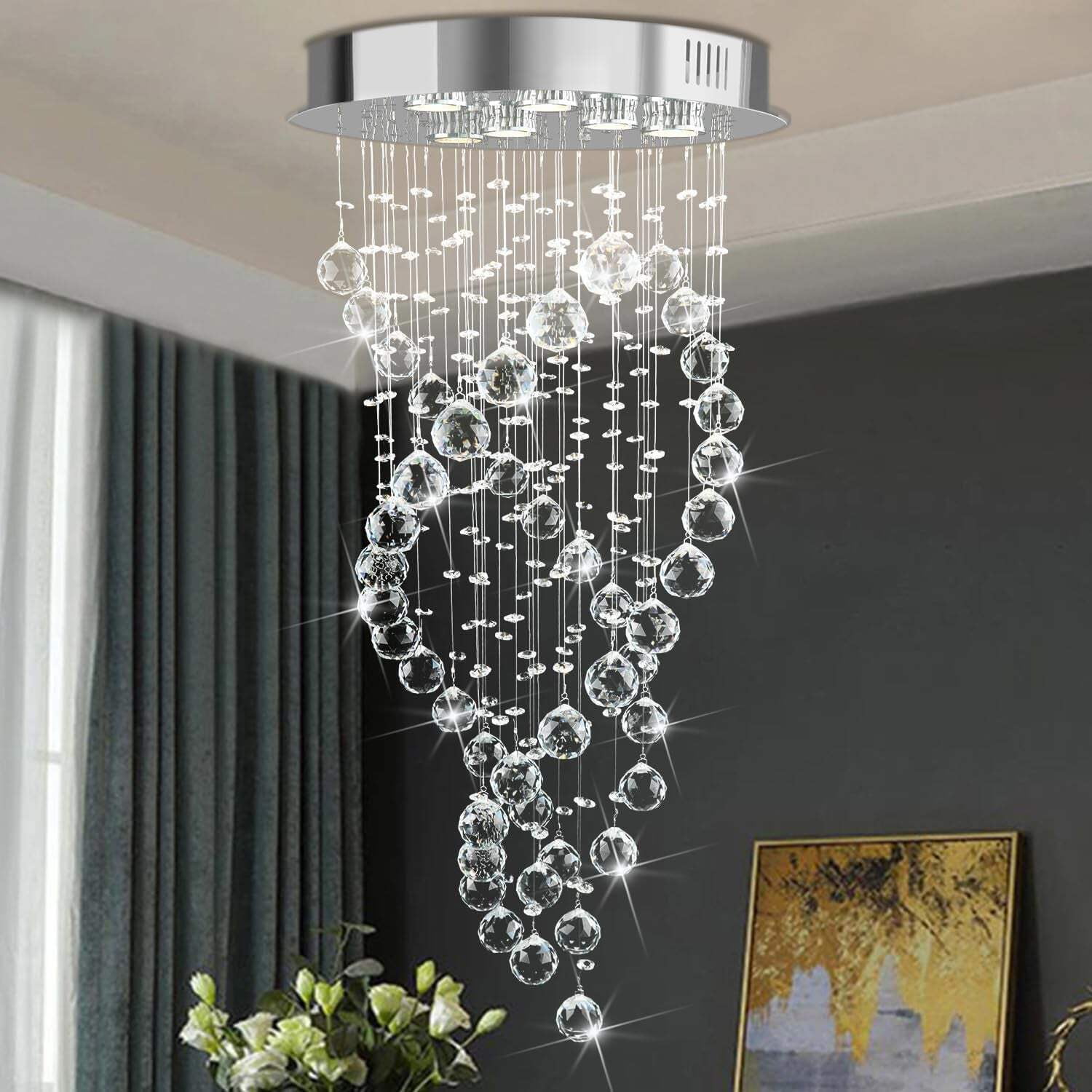 Luxury Crystal Ceiling Light Fixture, Modern Spiral Raindrop Crystal ...
