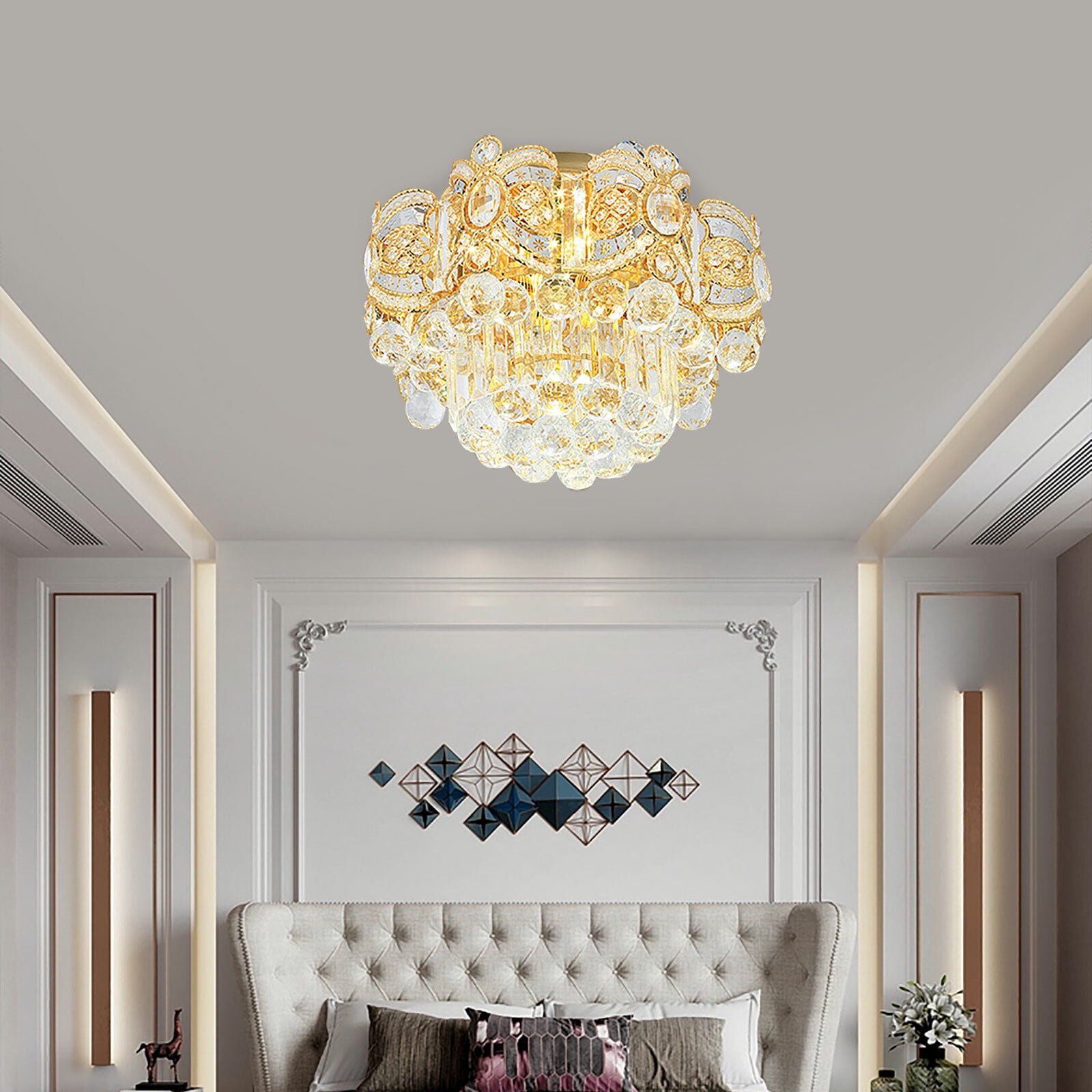 Luxury Crystal Ceiling Light, Flush Mount, LED, Dimmable, Gold - Walmart.com