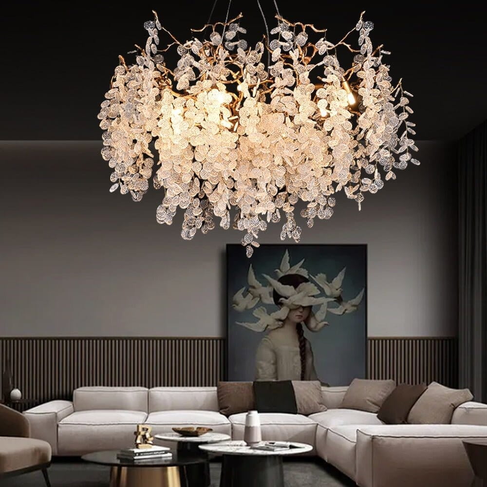 Luxury Crystal Chandelier Modern Bronze Branch Design LED Ceiling Light ...