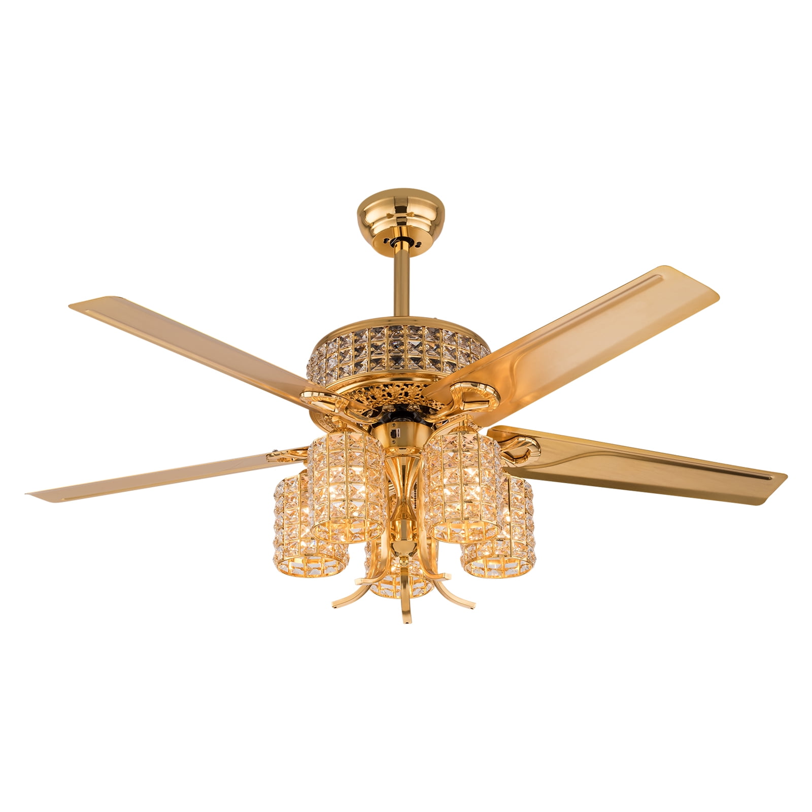 Luxury Crystal Golden Ceiling Fan Light, 52Inch Reversible Ceiling Fan ...