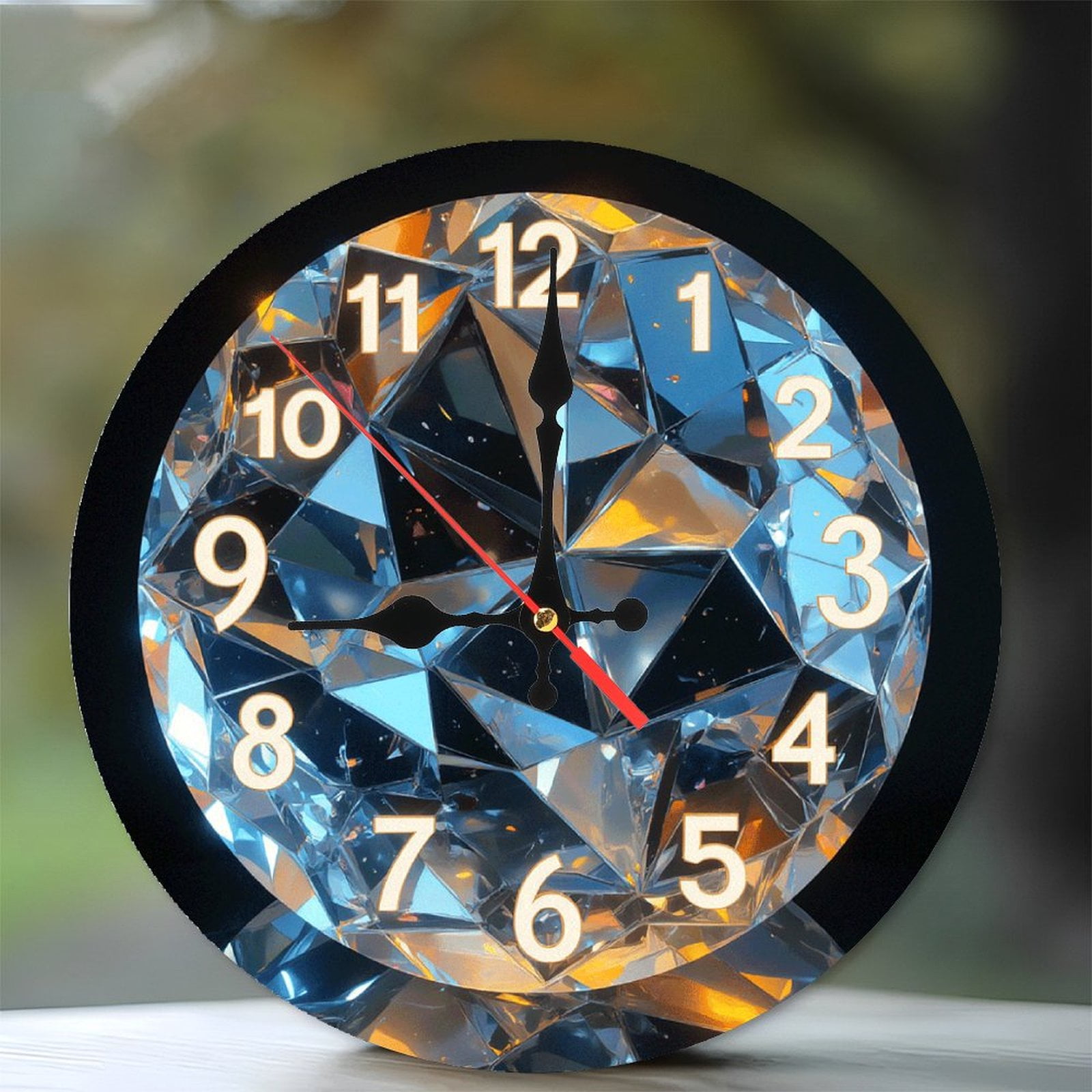 Luxury Crystal Wall Clock with Diamond Design 10-Inch Silent Wooden ...