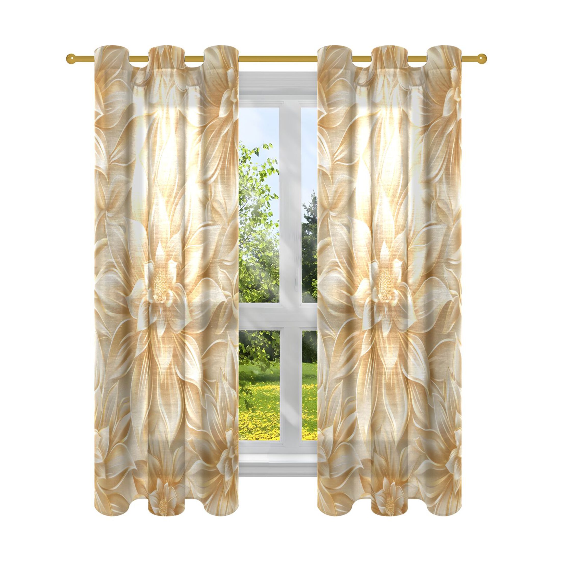 Luxury Dahlia Flower Sheer Curtains 2 Panels Set Grommet Drapes for ...