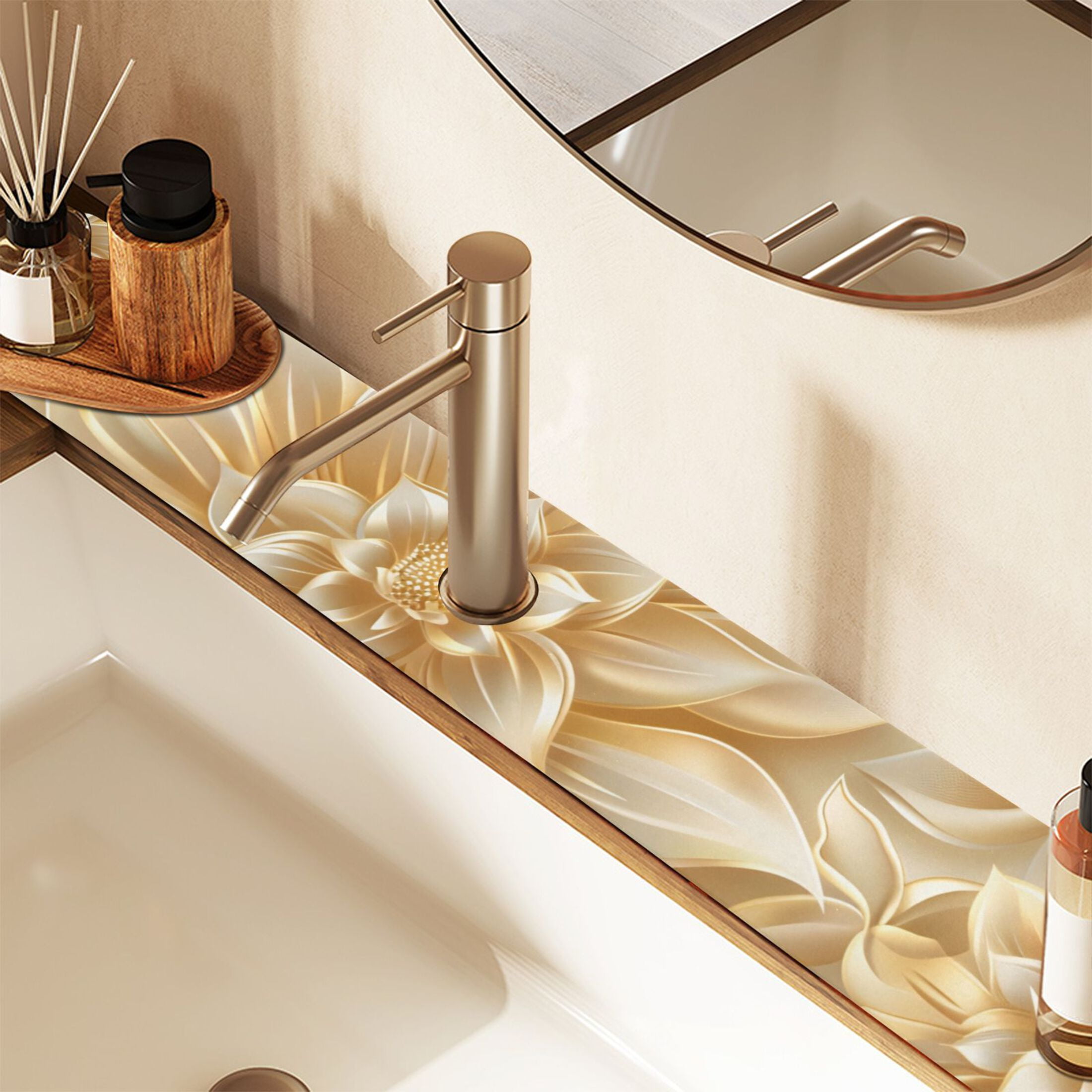 Luxury Dahlia Flower Sink Splash Guard Faucet Drying Mat 30"x5.4 ...