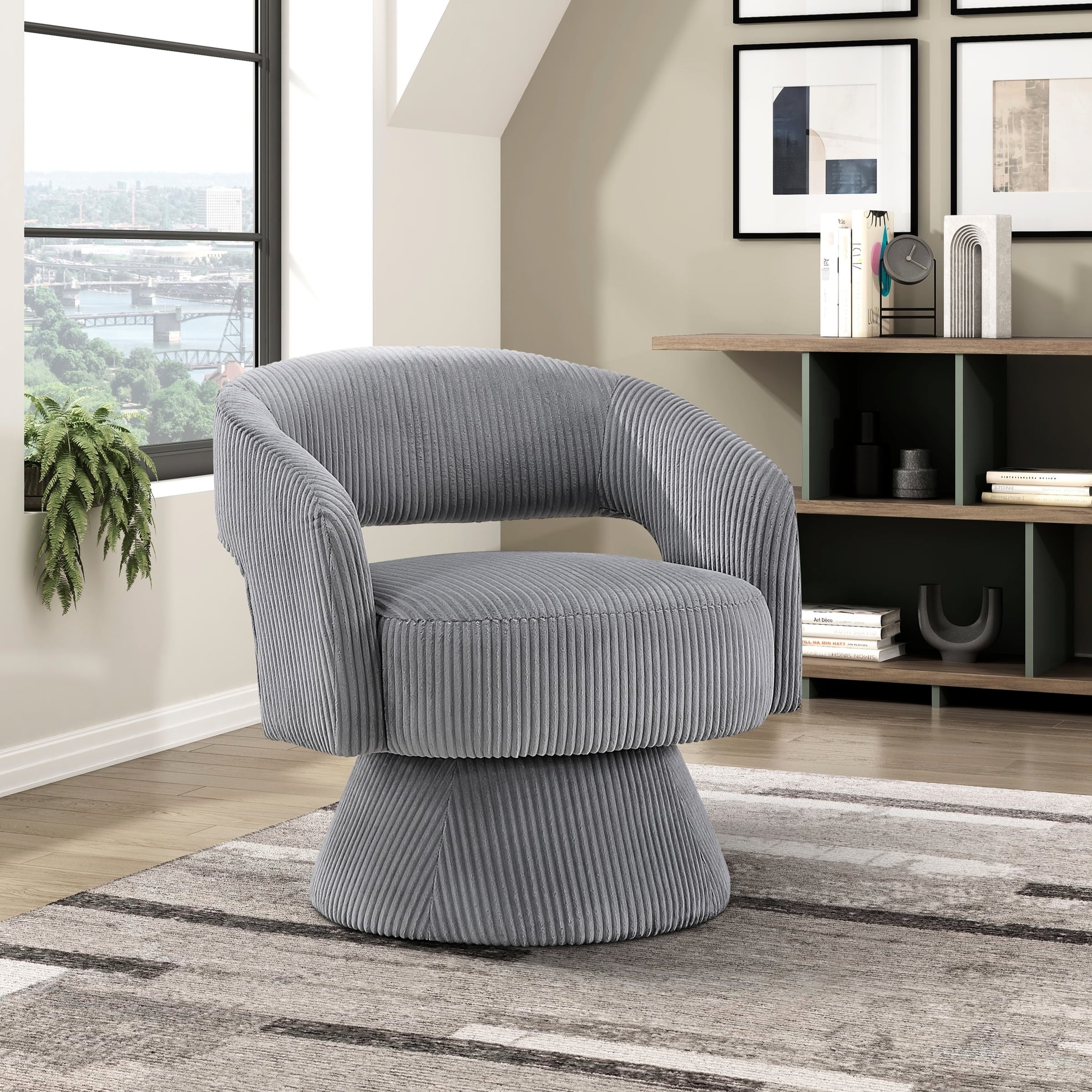 Luxury Dark Gray Chair With Swivel Feature, Solid Wood Construction ...