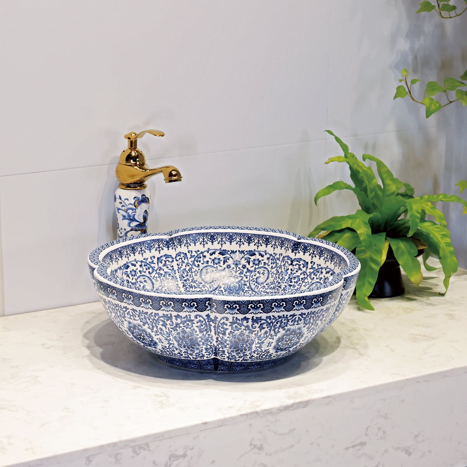 Luxury Design Round Flower Pattern Porcelain Handmade Wash Basin ...