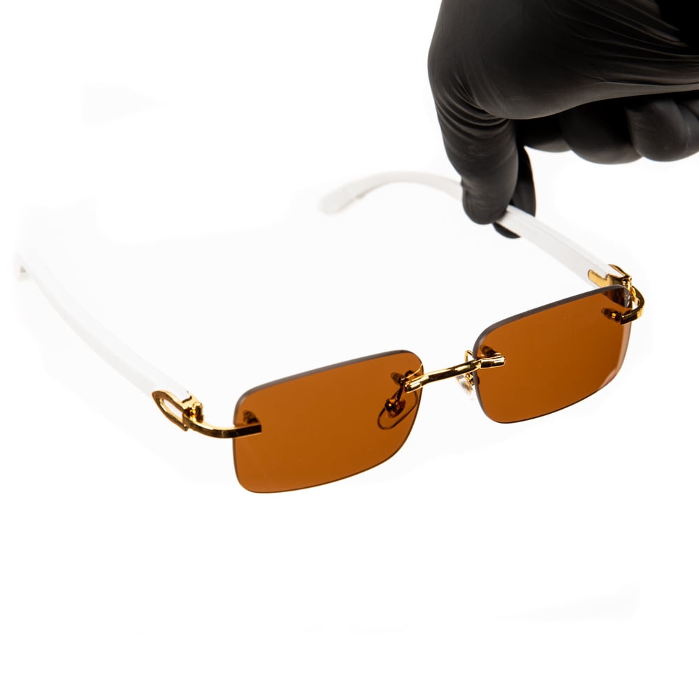 Luxury Designer Retro Gold Frame Rimless Brown Tint Men's Frameless 90 ...