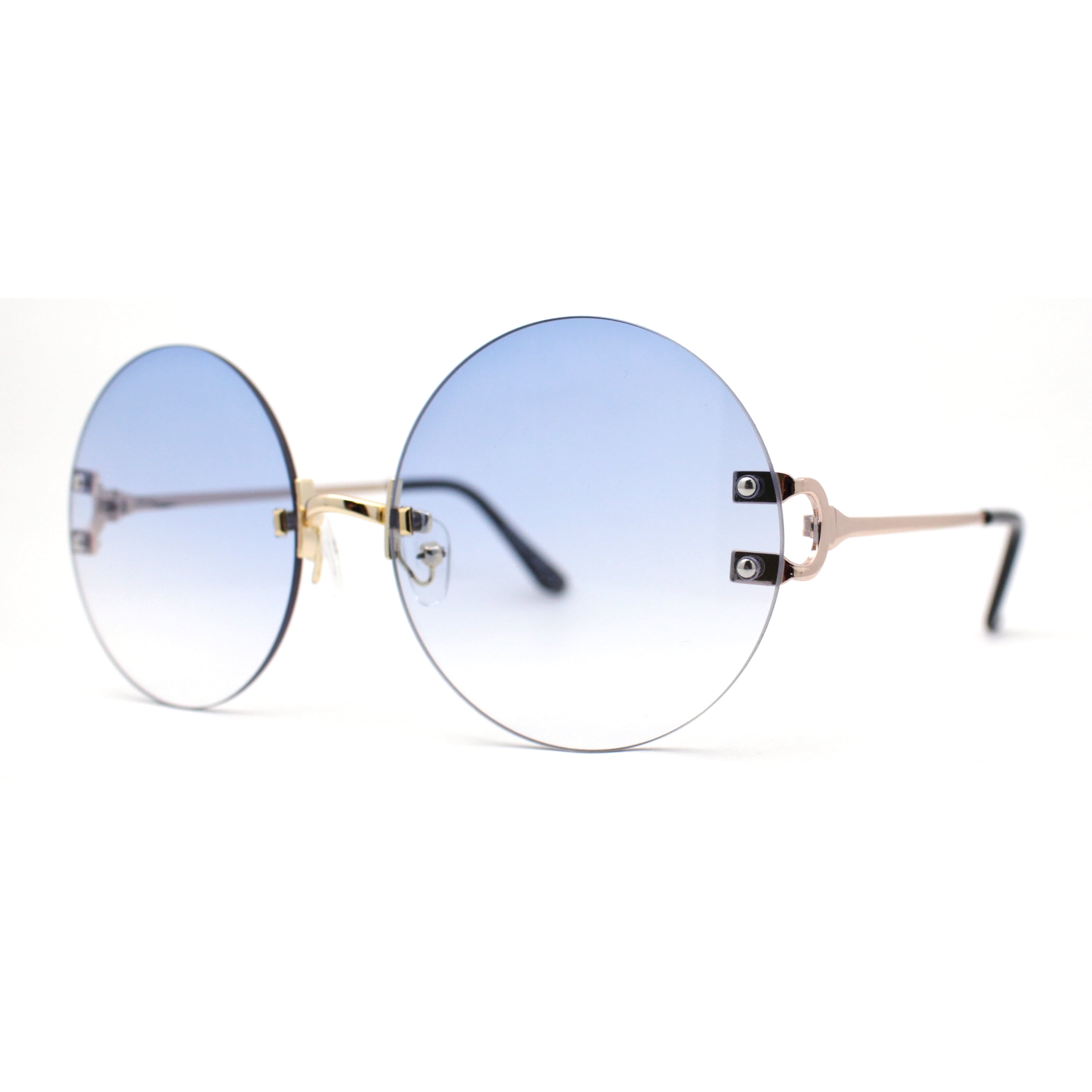 Luxury Designer Style Rimless Hippie Round Circle Lens Sunglasses Gold ...