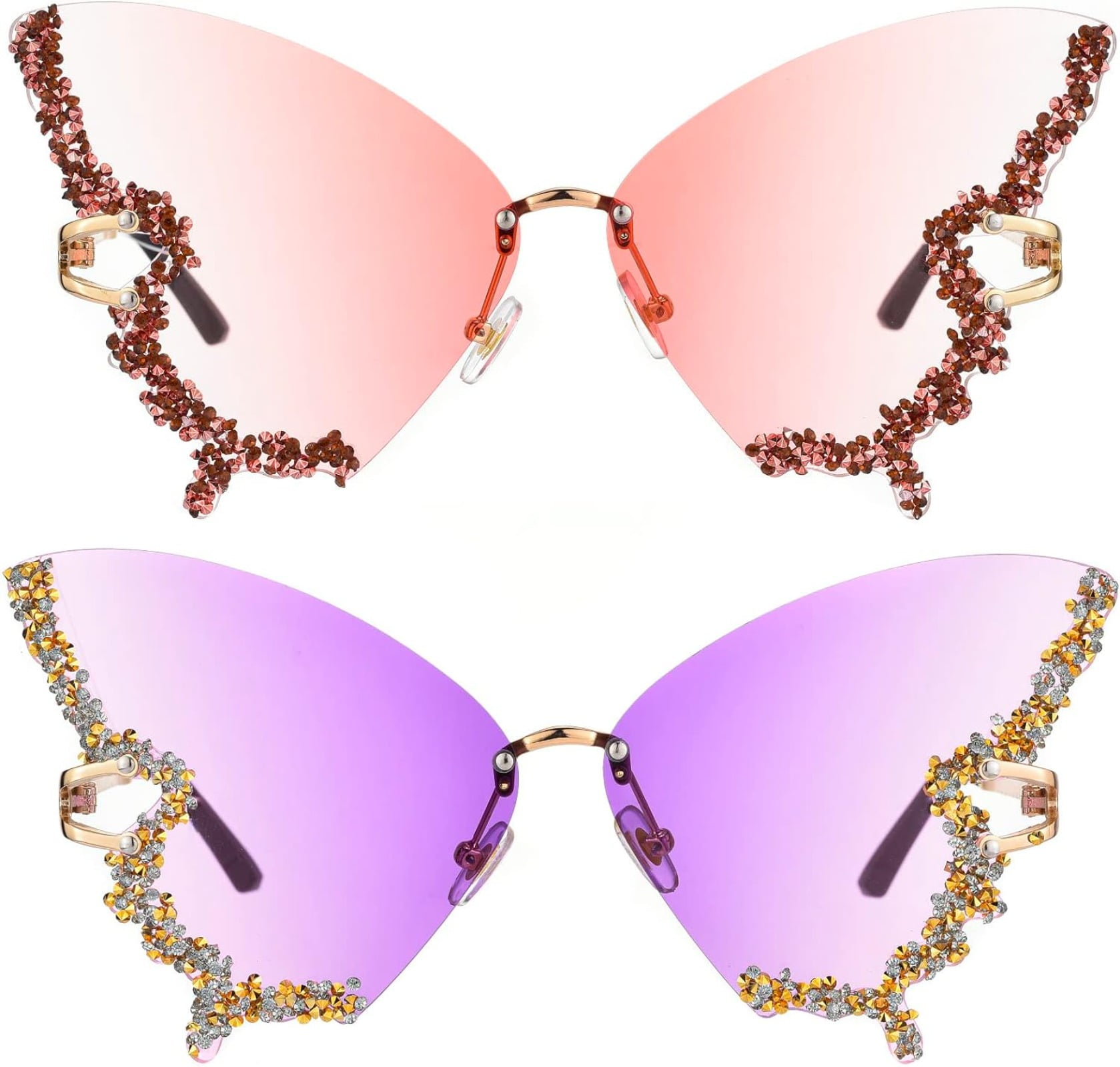 Luxury Diamond Butterfly Sunglasses Women Vintage Rimless Oversized