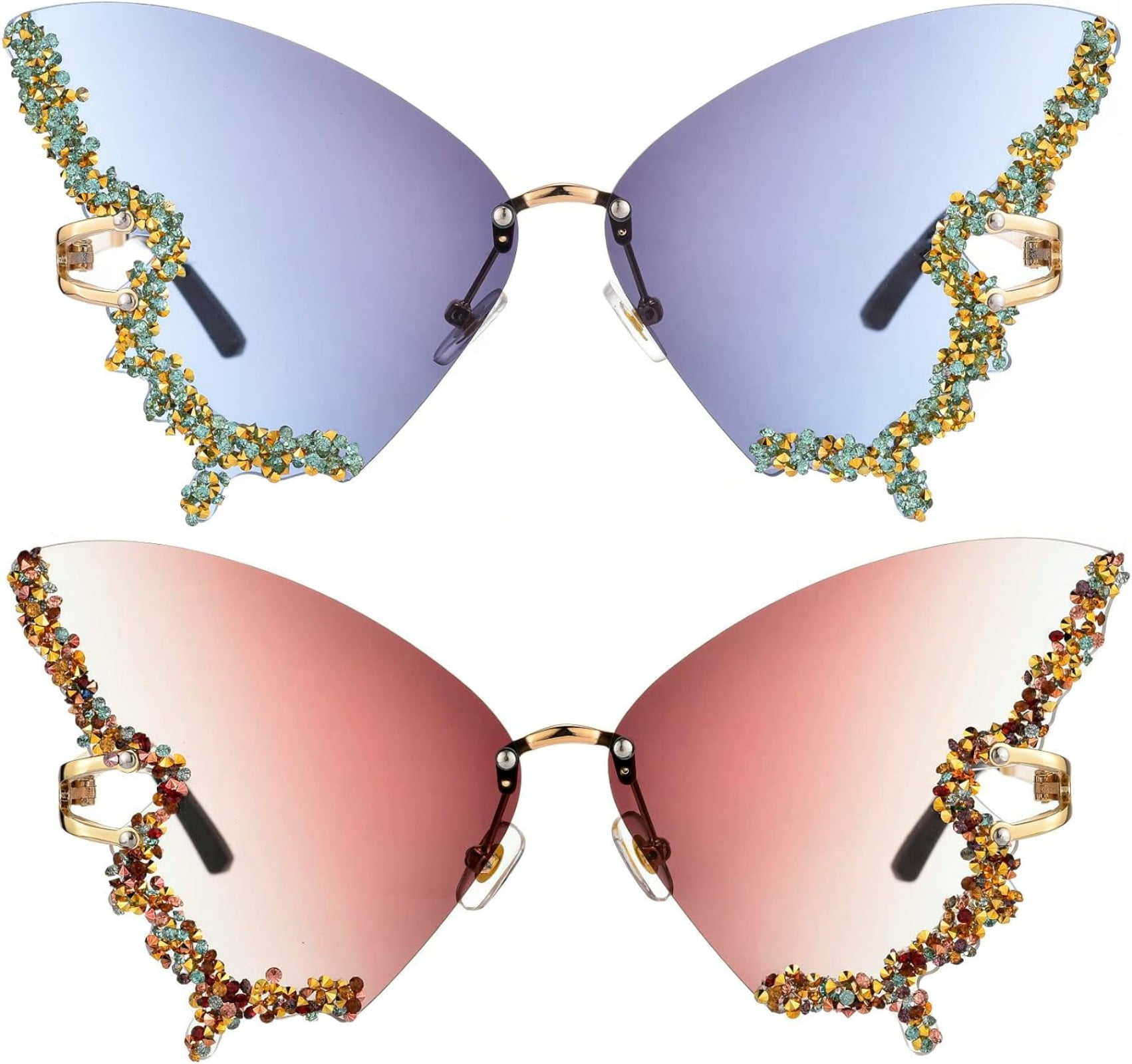 Luxury Diamond Butterfly Sunglasses Women Vintage Rimless Oversized ...