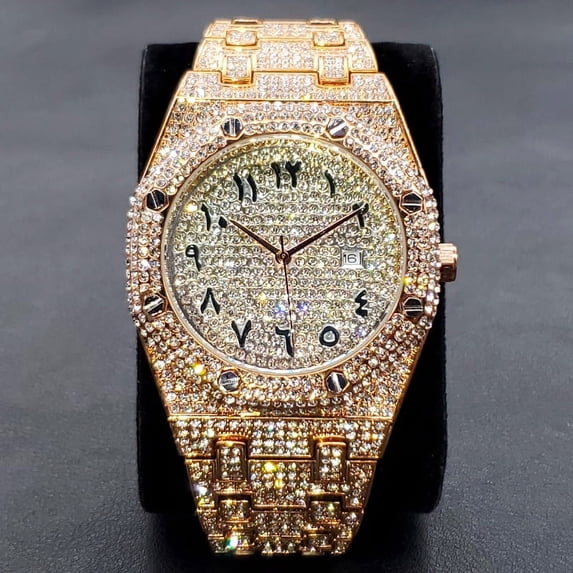 Luxury Diamond Watch for Men Fashion Silver Stainless Steel Hip Hop ...