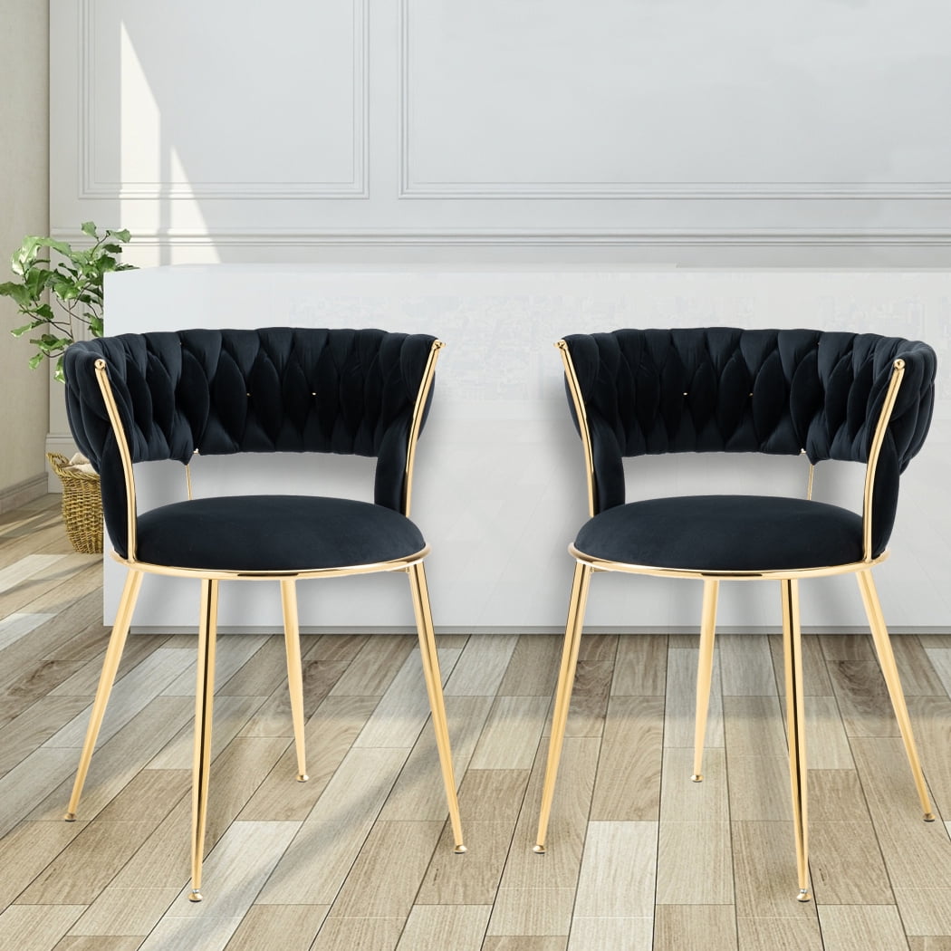 Luxury Dining Chairs Set of 2, Hand Weaving Accent Chairs with C-shaped ...
