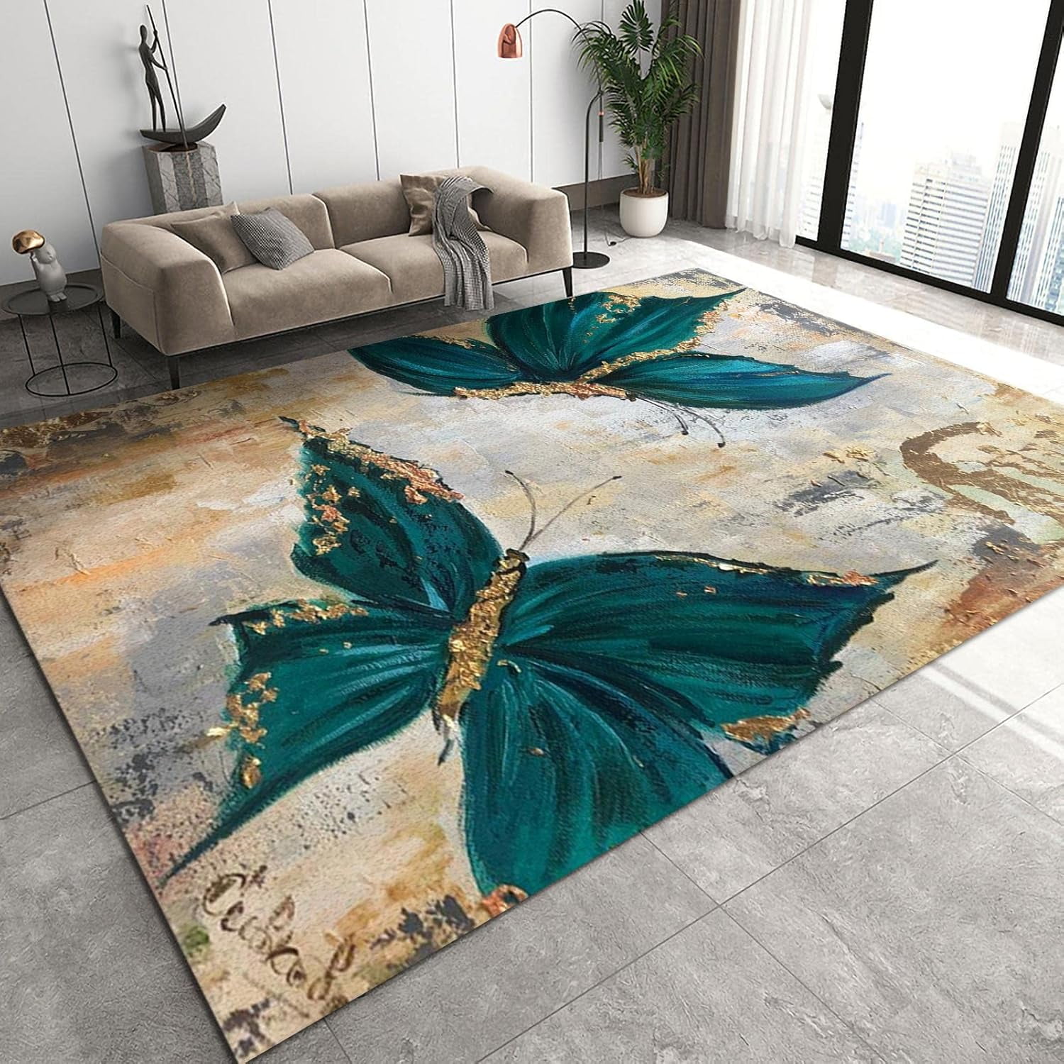 Luxury Distressed Gold Leaf Textured Area Rugs, 3x5 Mid-Century Vintage ...