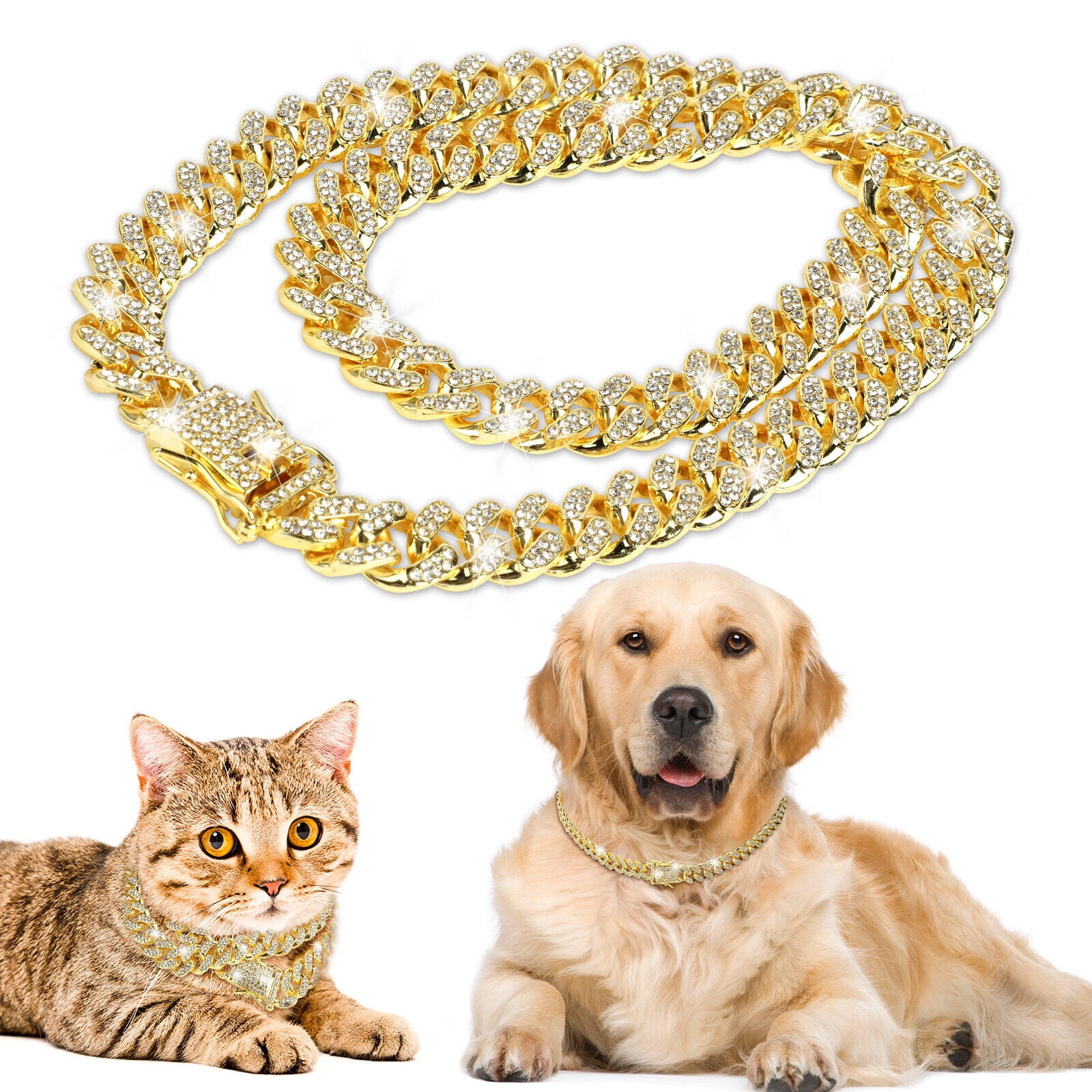 Luxury Dog Pitbull Cat Pet Necklace Cuban Chain Gold Shining ...
