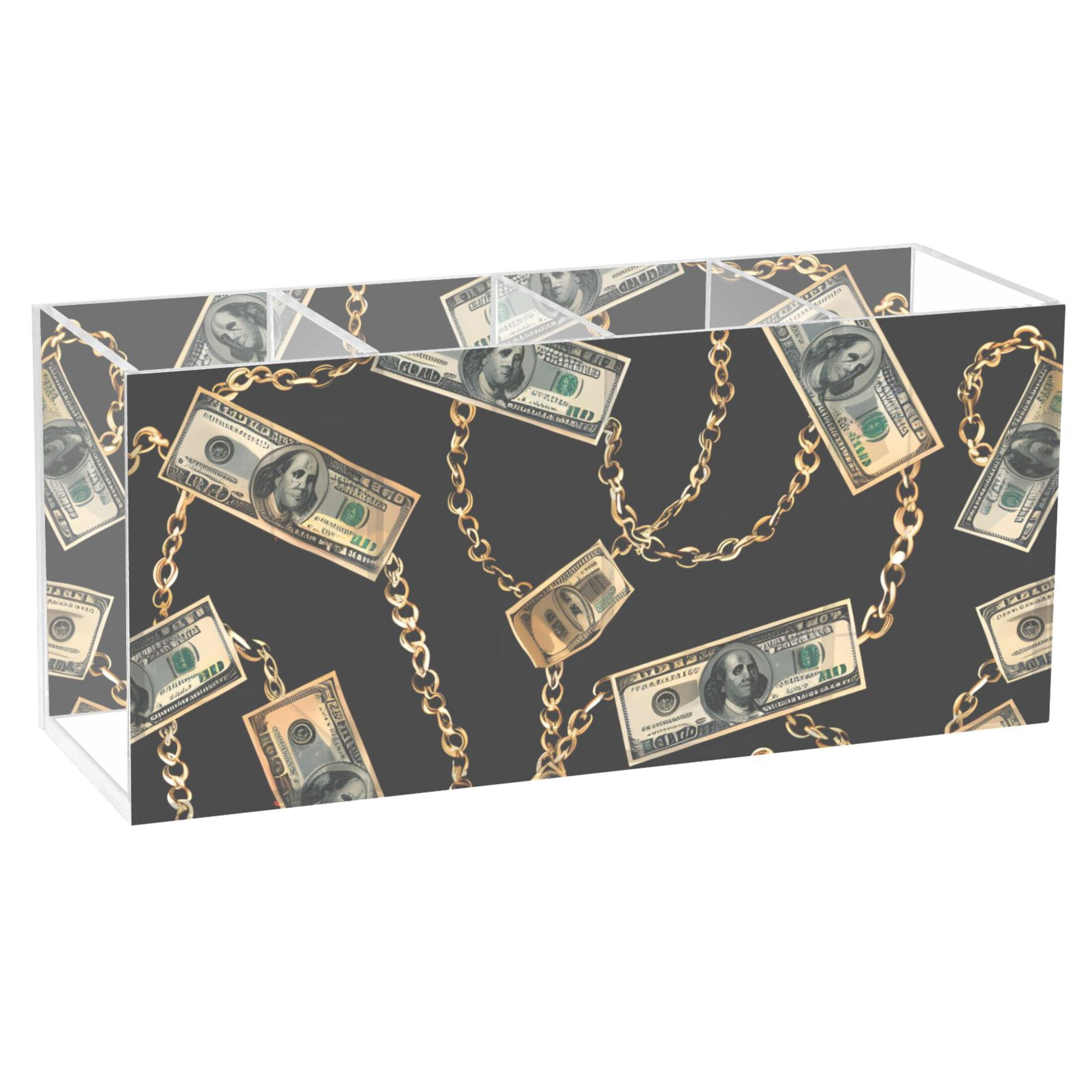 Luxury Dollar Bill Chain Acrylic Pen Holder 4 Compartments Clear Pencil ...