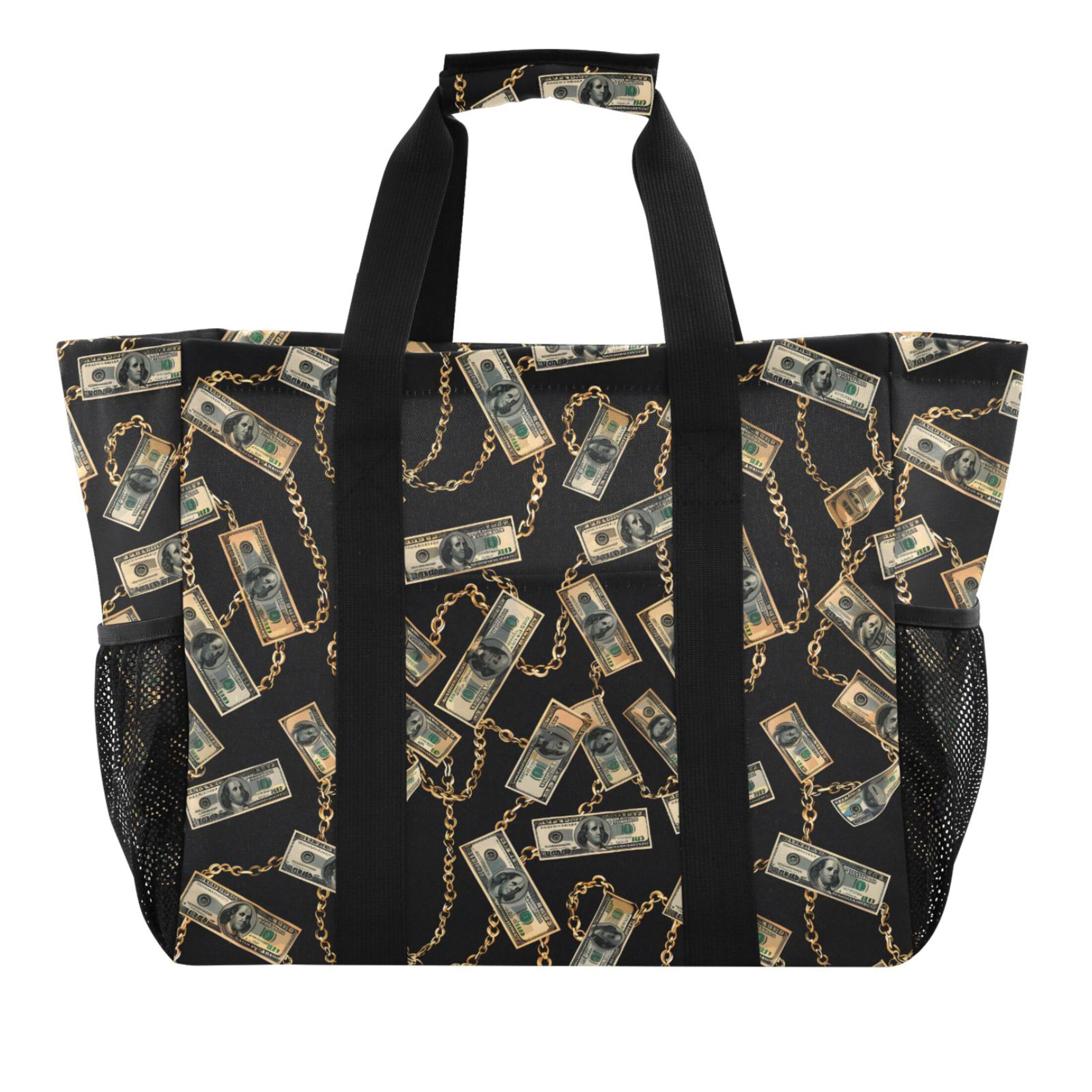 Luxury Dollar Bill Chain Reusable Grocery Bags with Handle Side Pocket ...