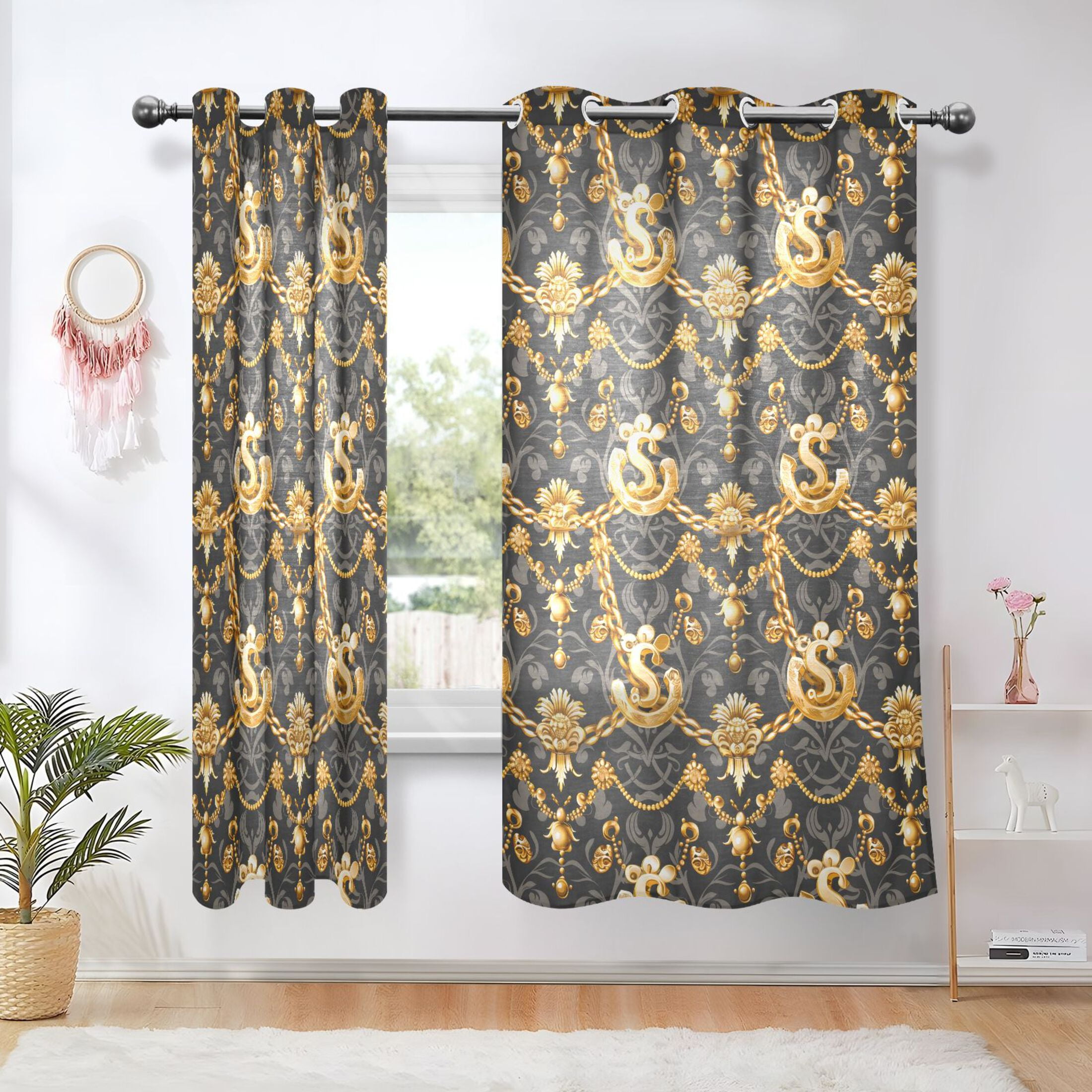Luxury Dollar Chain Sheer Curtains 2 Panels Set Grommet Drapes for ...