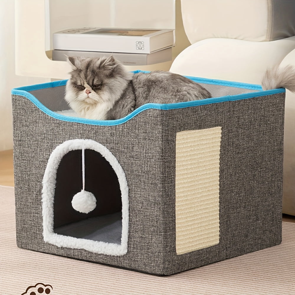Luxury Double-Decker Cat Bed with Scratching Board - All-in-One Multi ...