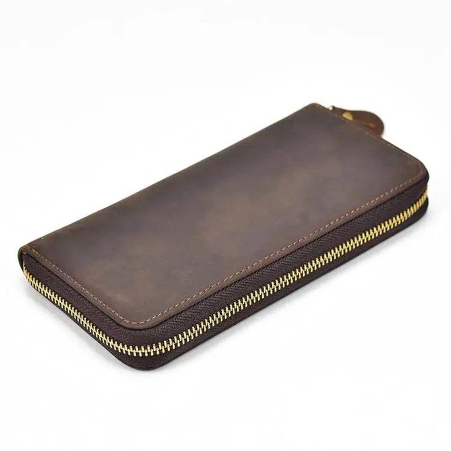 Luxury Double Zipper Leather Wallet for Men Women with Coin Pouch ...
