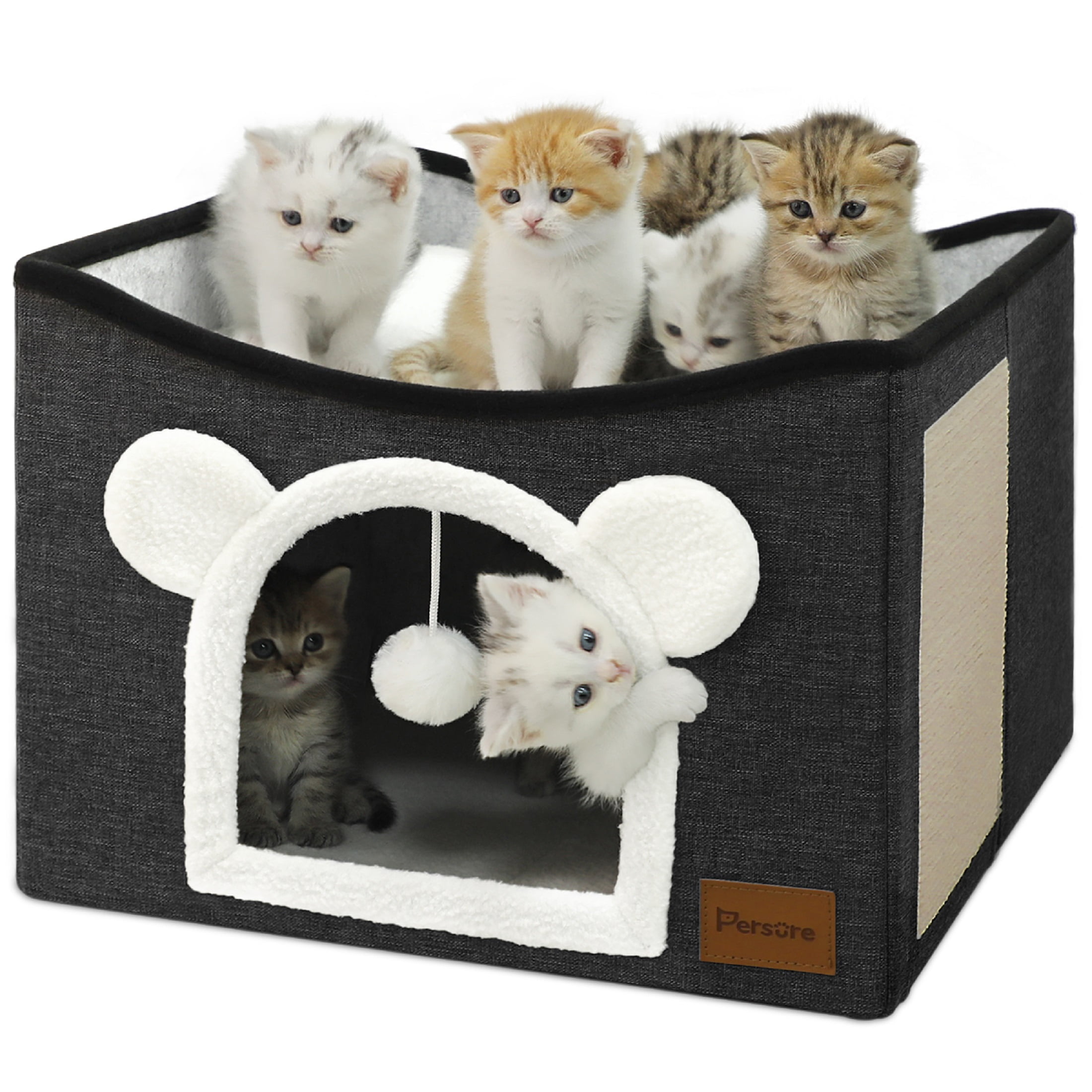 Luxury Double-decker Cat Bed with Cat Scratching Board, Foldable Indoor ...