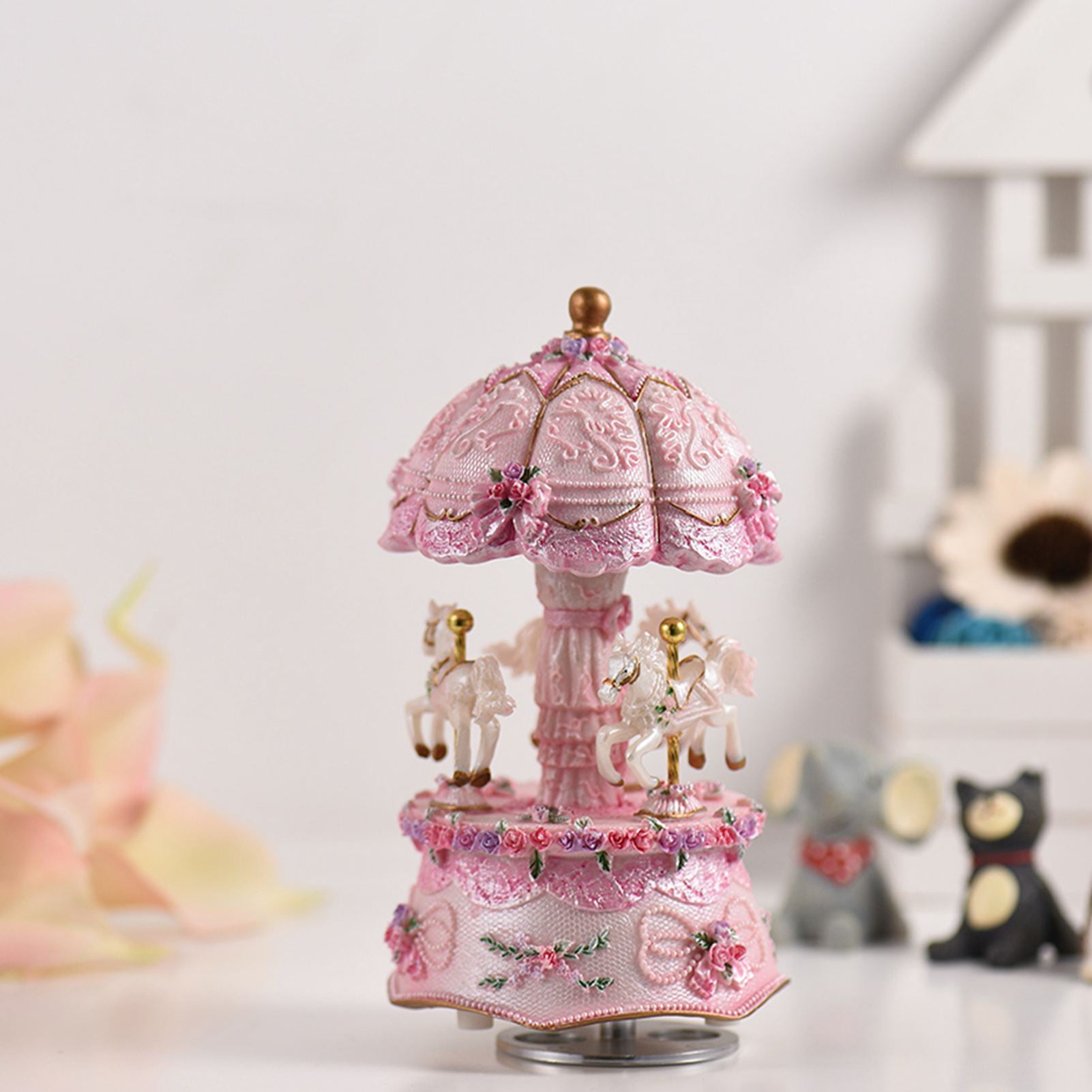 Luxury Dream 3-Horse Rotating Carousel Merry-go-round Windup Music ...