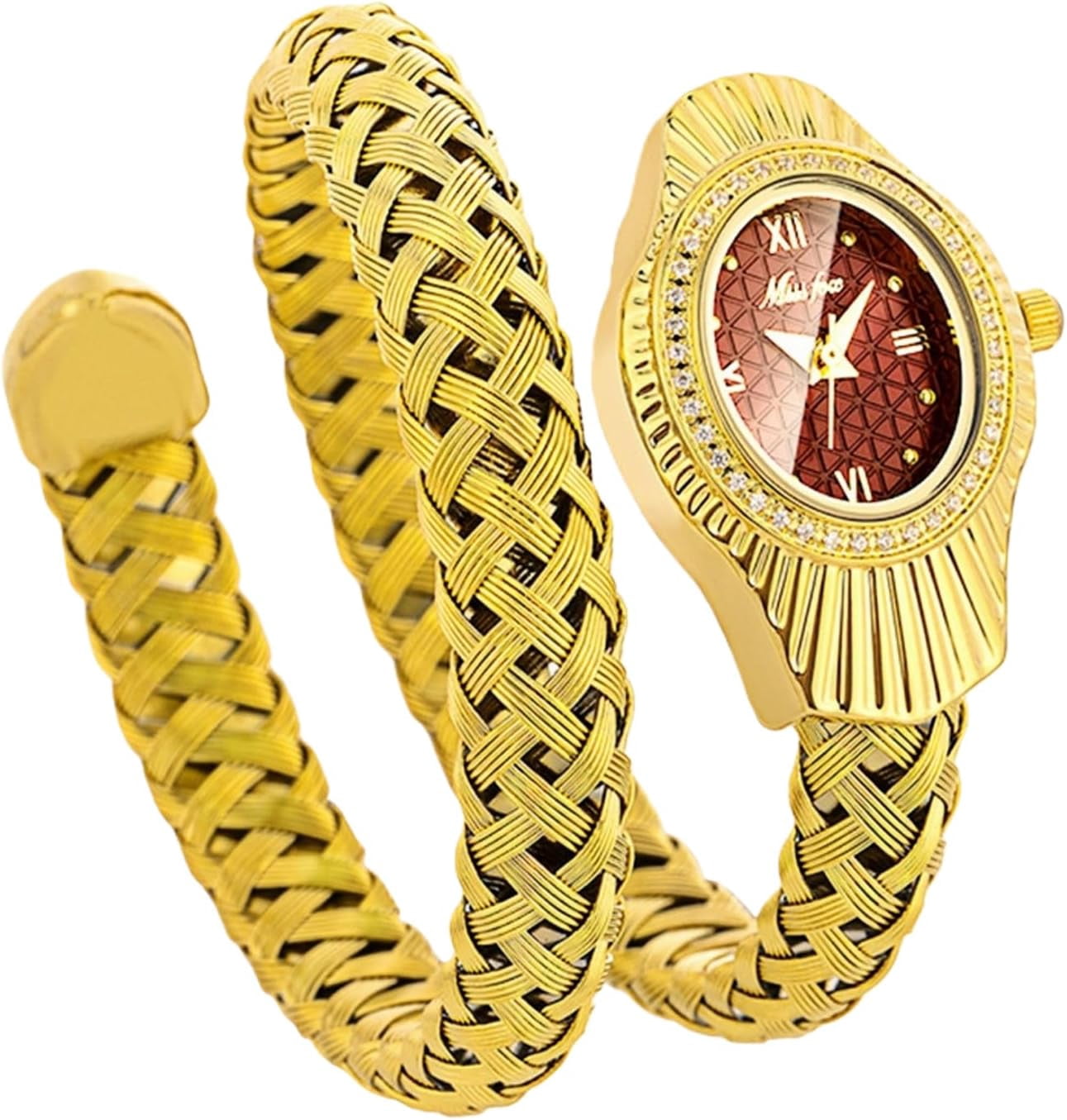 Luxury Dress Gold-Tone Women’s Bangle Watch – Unique Snake Dial Elegant ...